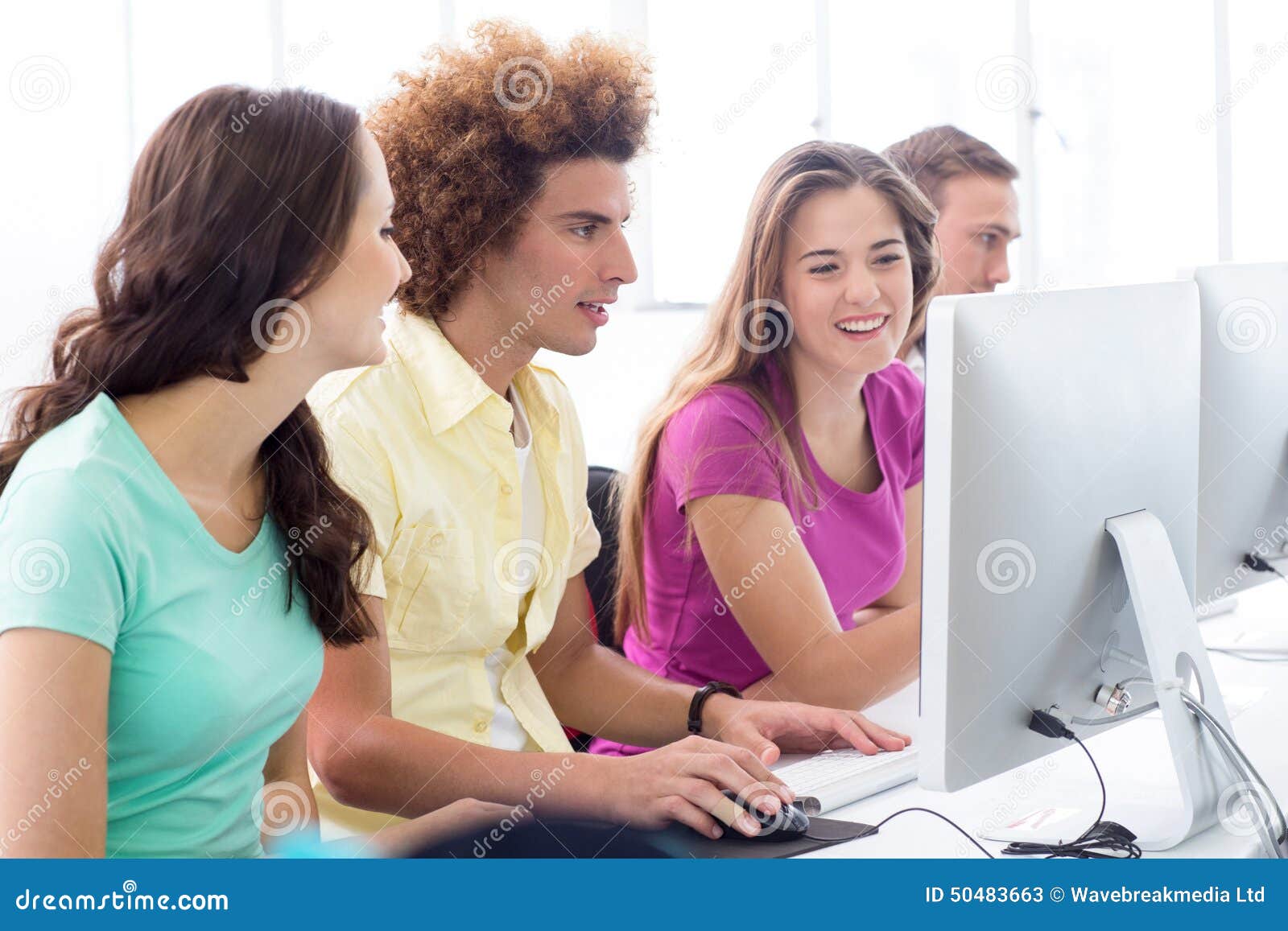 Smiling Students in Computer Class Stock Image - Image of college ...