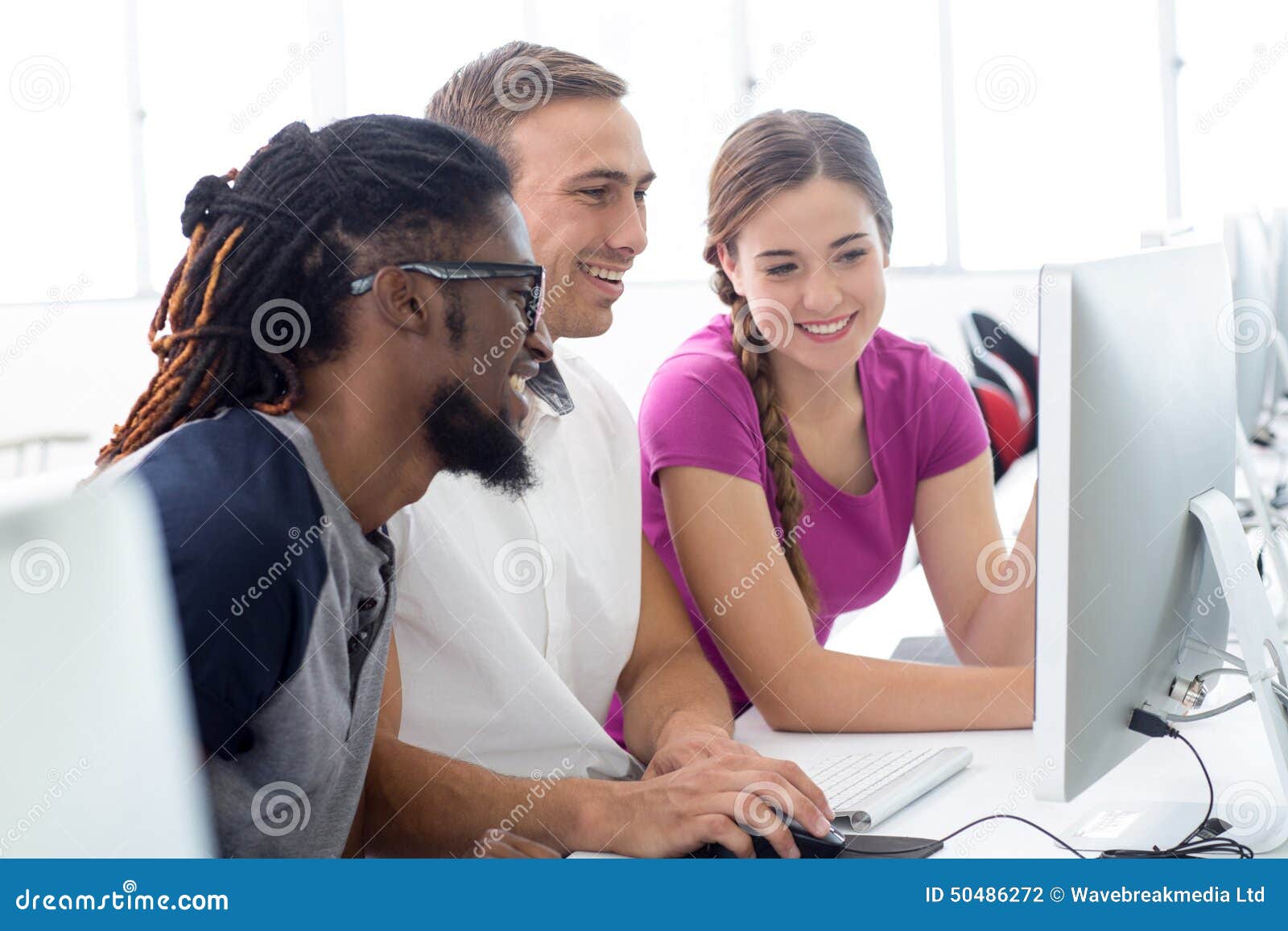 Smiling Students in Computer Class Stock Photo - Image of people ...