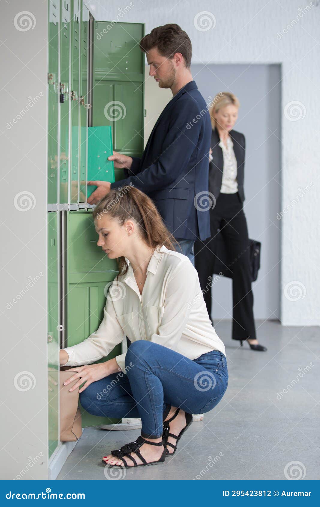 Smiling Students Getting Courses Inside Locker at University Stock ...