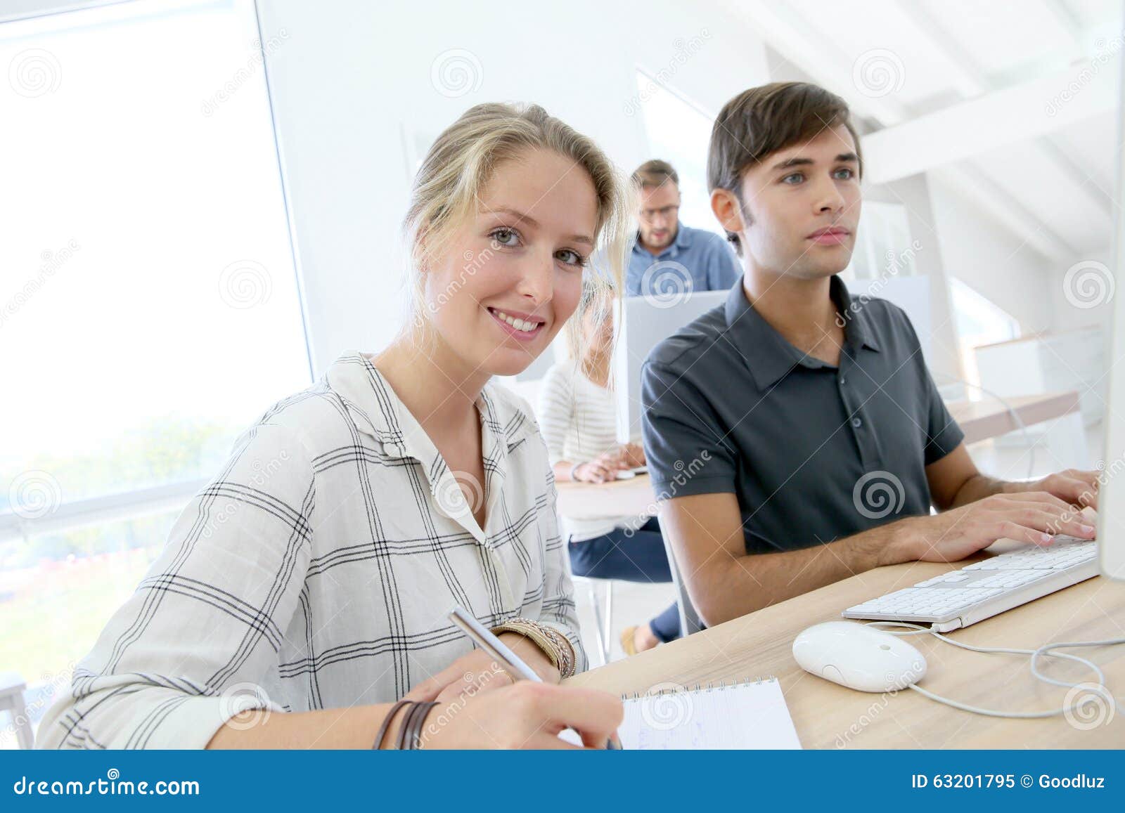 Smiling Students Girl with Classmate Working Together Stock Image ...
