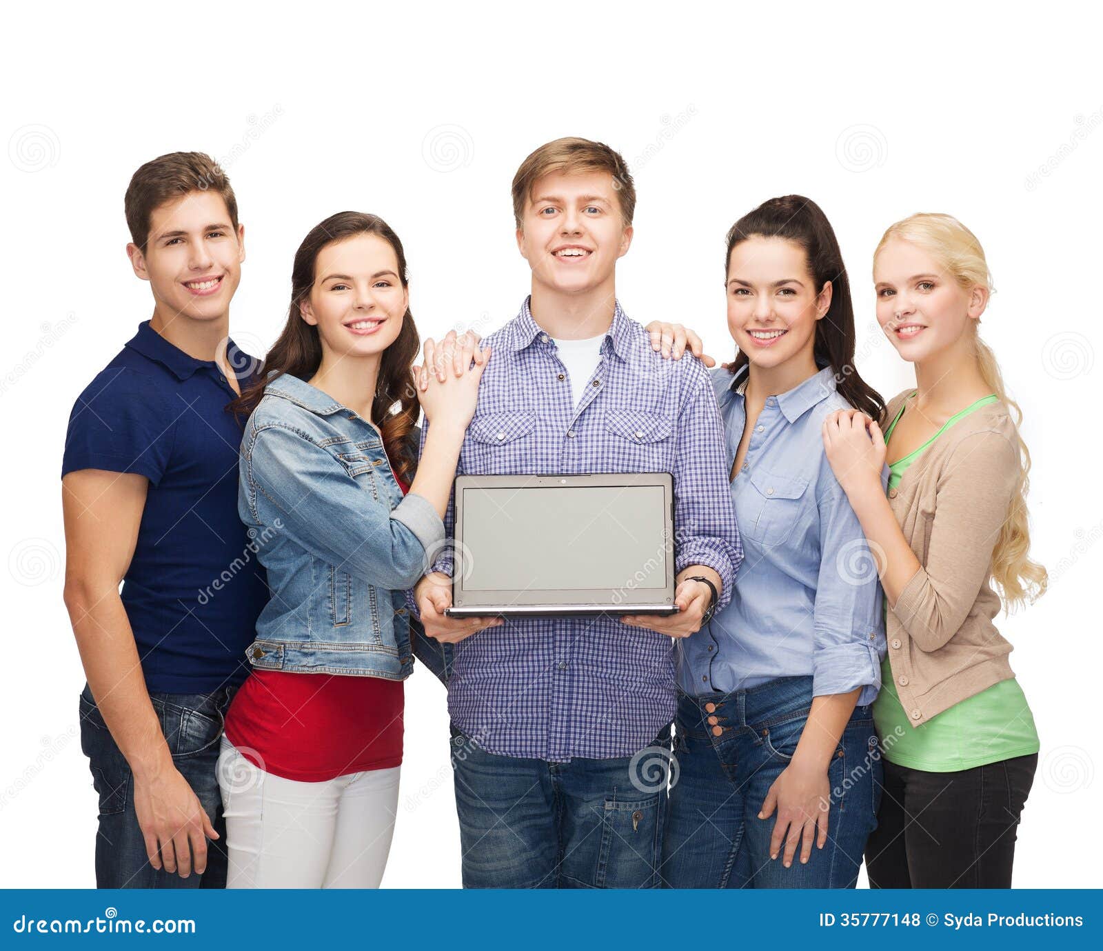 Smiling Students with Laptop Computer Stock Photo - Image of black ...