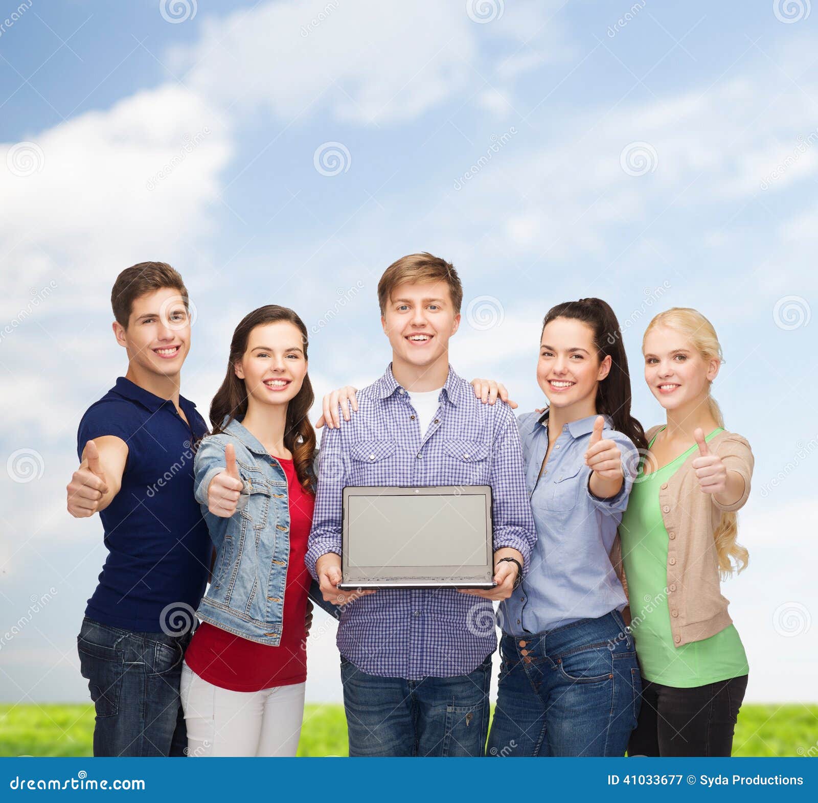 Smiling Students with Laptop Computer Stock Image - Image of laptop ...