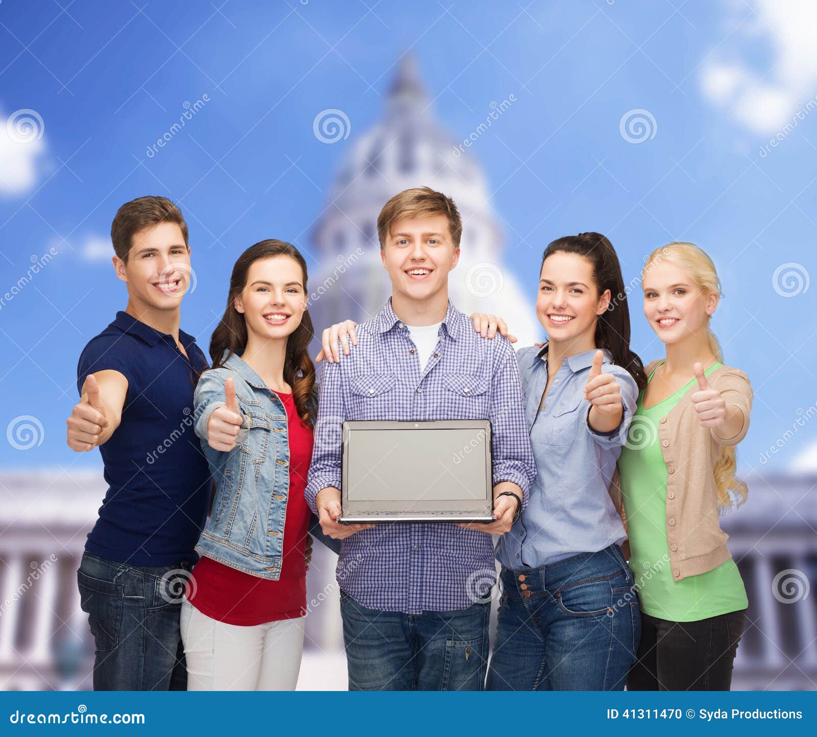 Smiling Students with Laptop Computer Stock Photo - Image of computing ...