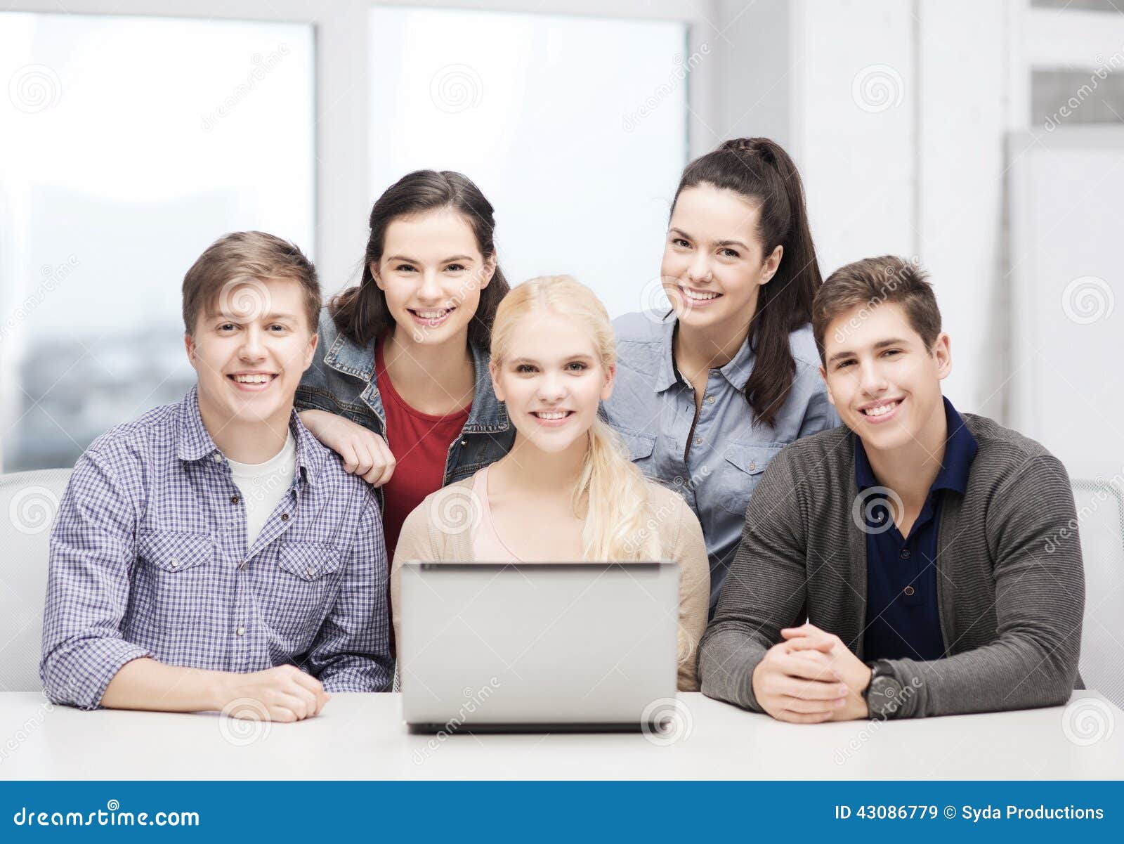 Smiling Students with Laptop at School Stock Image - Image of boys ...
