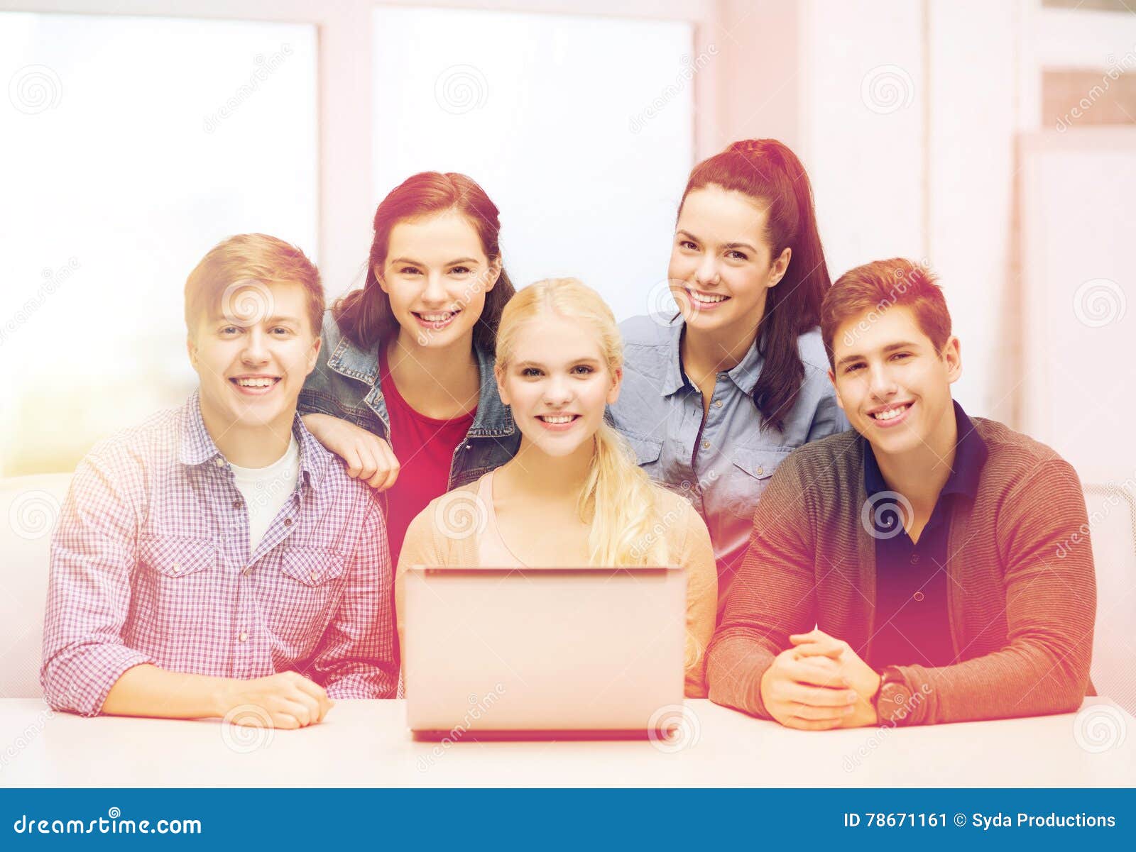 Smiling Students with Laptop at School Stock Image - Image of nice ...
