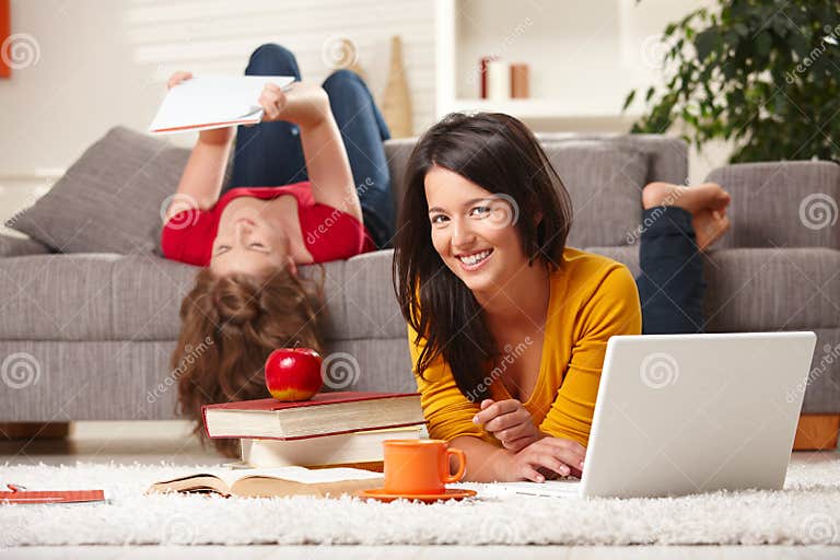 Smiling Students Learning at Home Stock Image - Image of happy ...