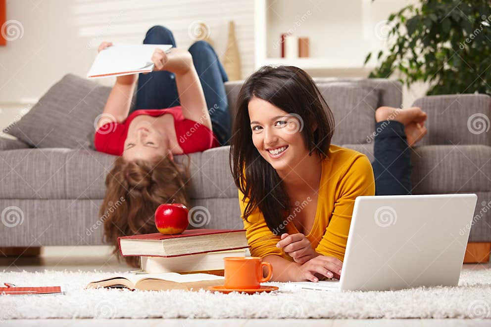 Smiling Students Learning at Home Stock Image - Image of happy ...