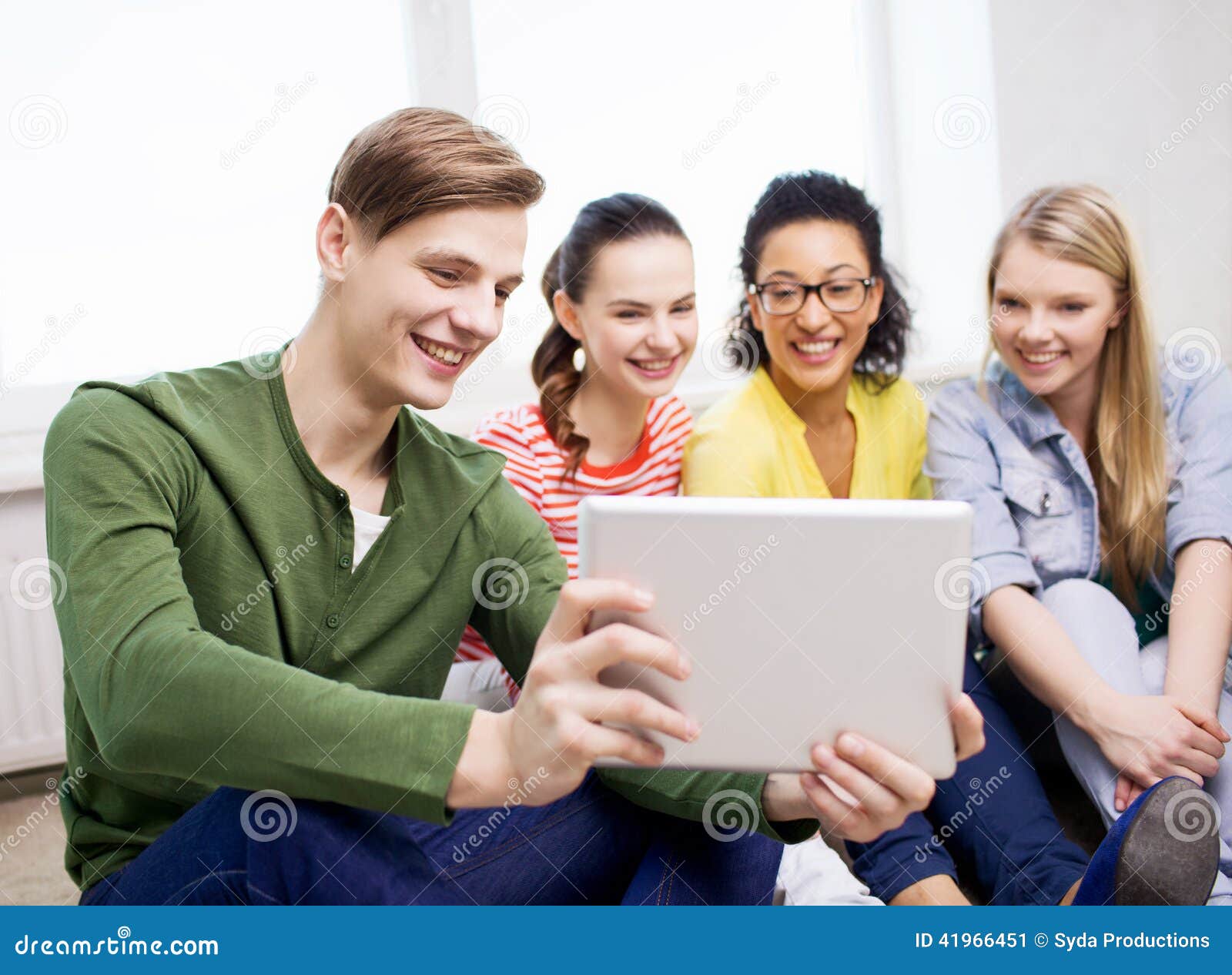 Smiling Students Making Picture with Tablet Pc Stock Image - Image of ...