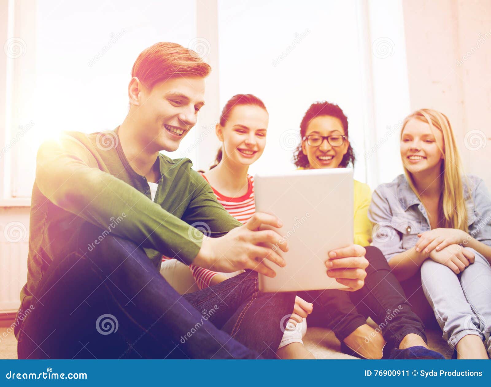 Smiling Students Making Picture with Tablet Pc Stock Image - Image of ...