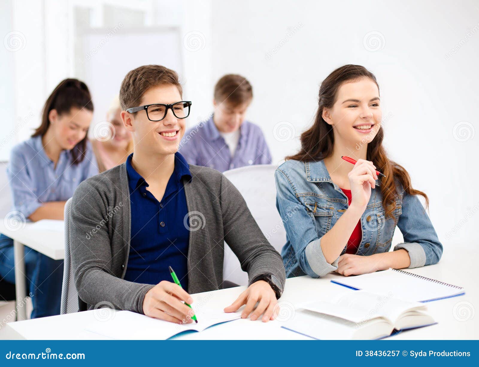 Smiling Students with Notebooks at School Stock Image - Image of happy ...