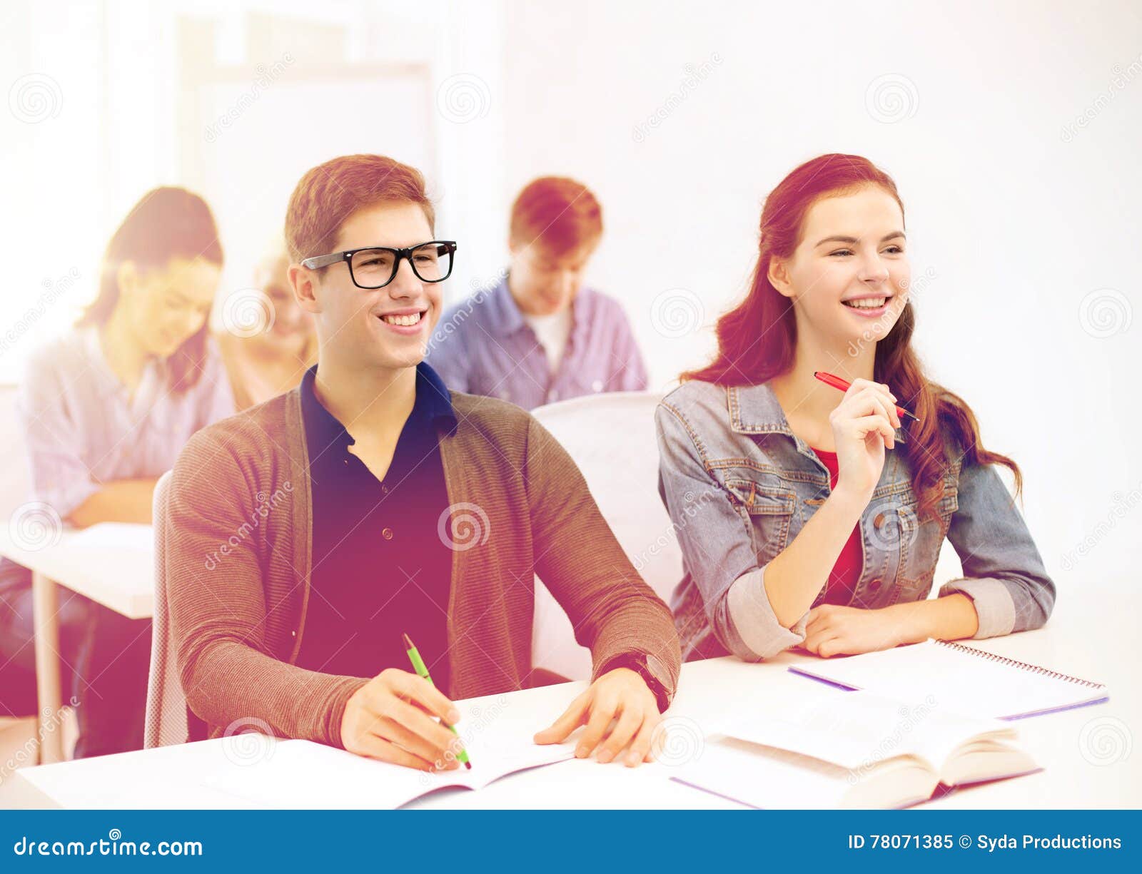 Smiling Students with Notebooks at School Stock Image - Image of ...