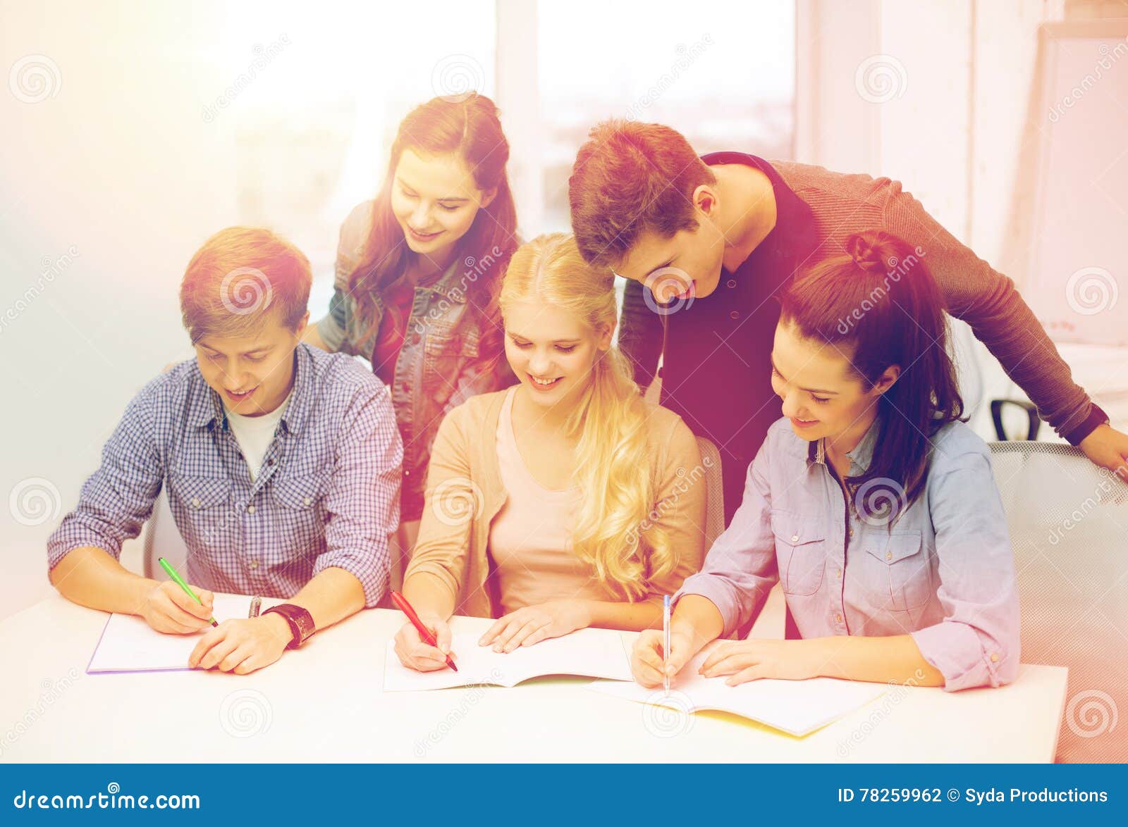 Smiling Students with Notebooks at School Stock Photo - Image of ...