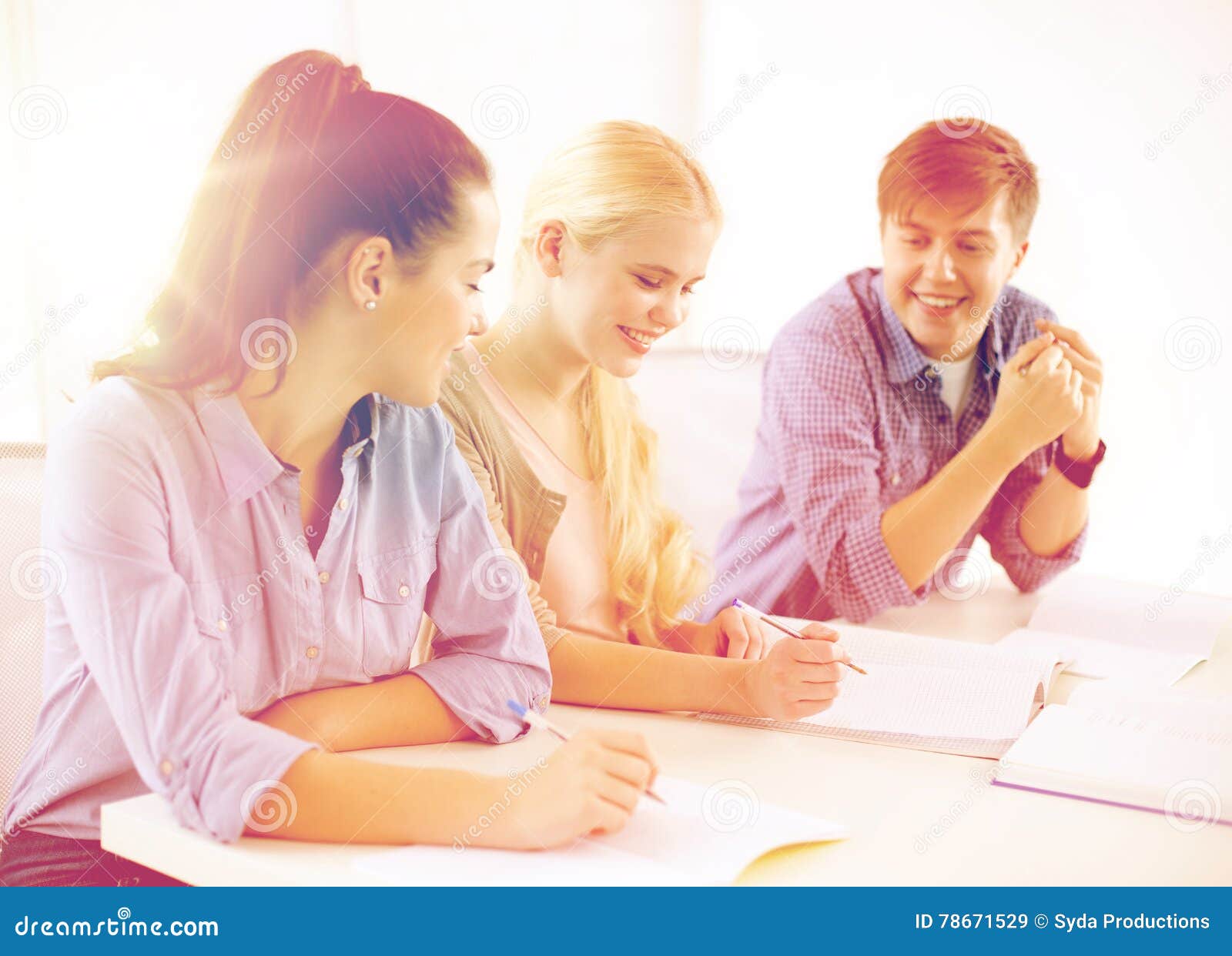 Smiling Students with Notebooks at School Stock Image - Image of happy ...