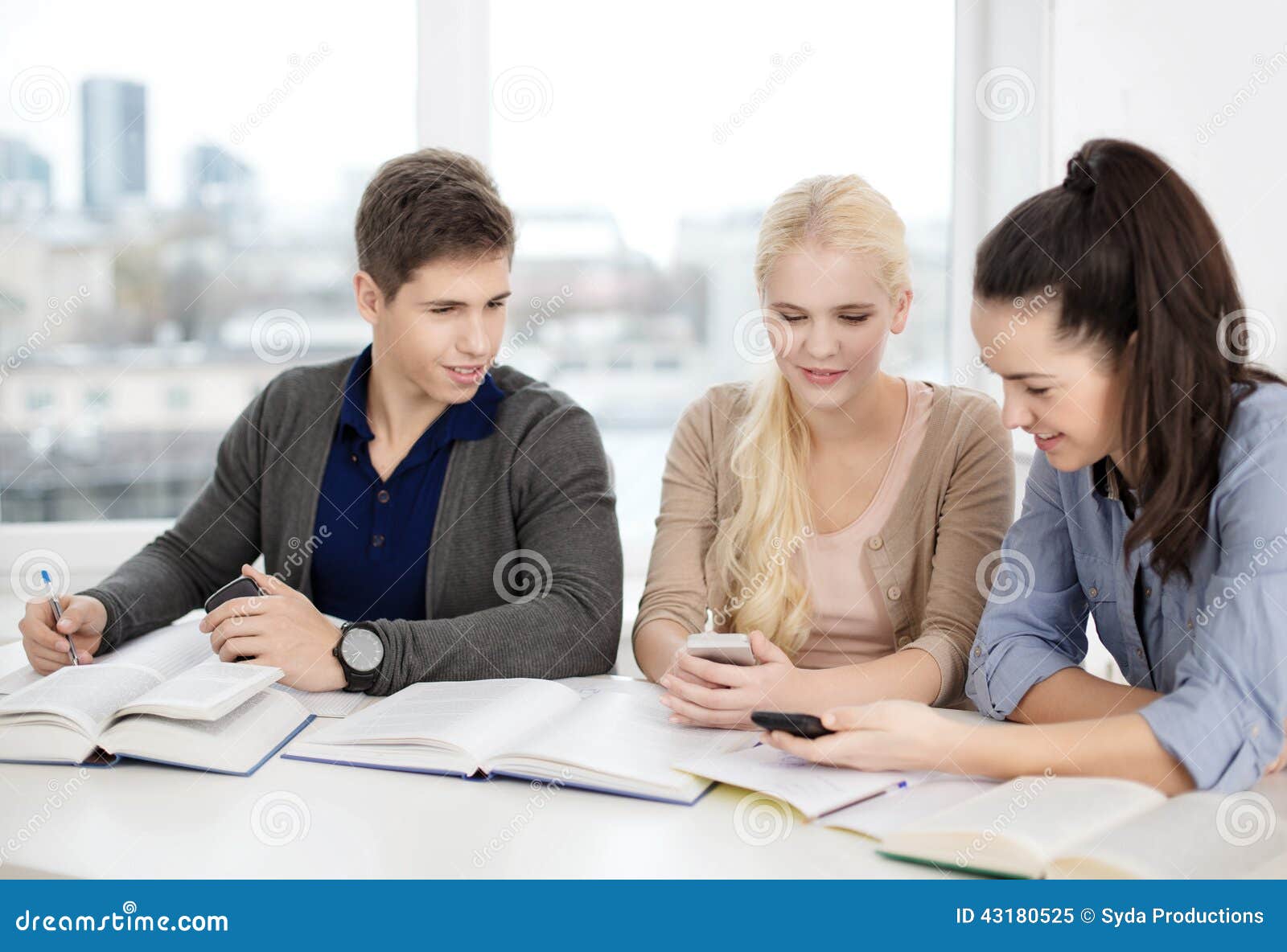 Smiling Students with Notebooks at School Stock Image - Image of high ...
