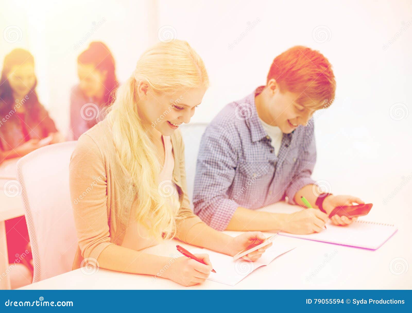 Smiling Students with Notebooks at School Stock Photo - Image of ...