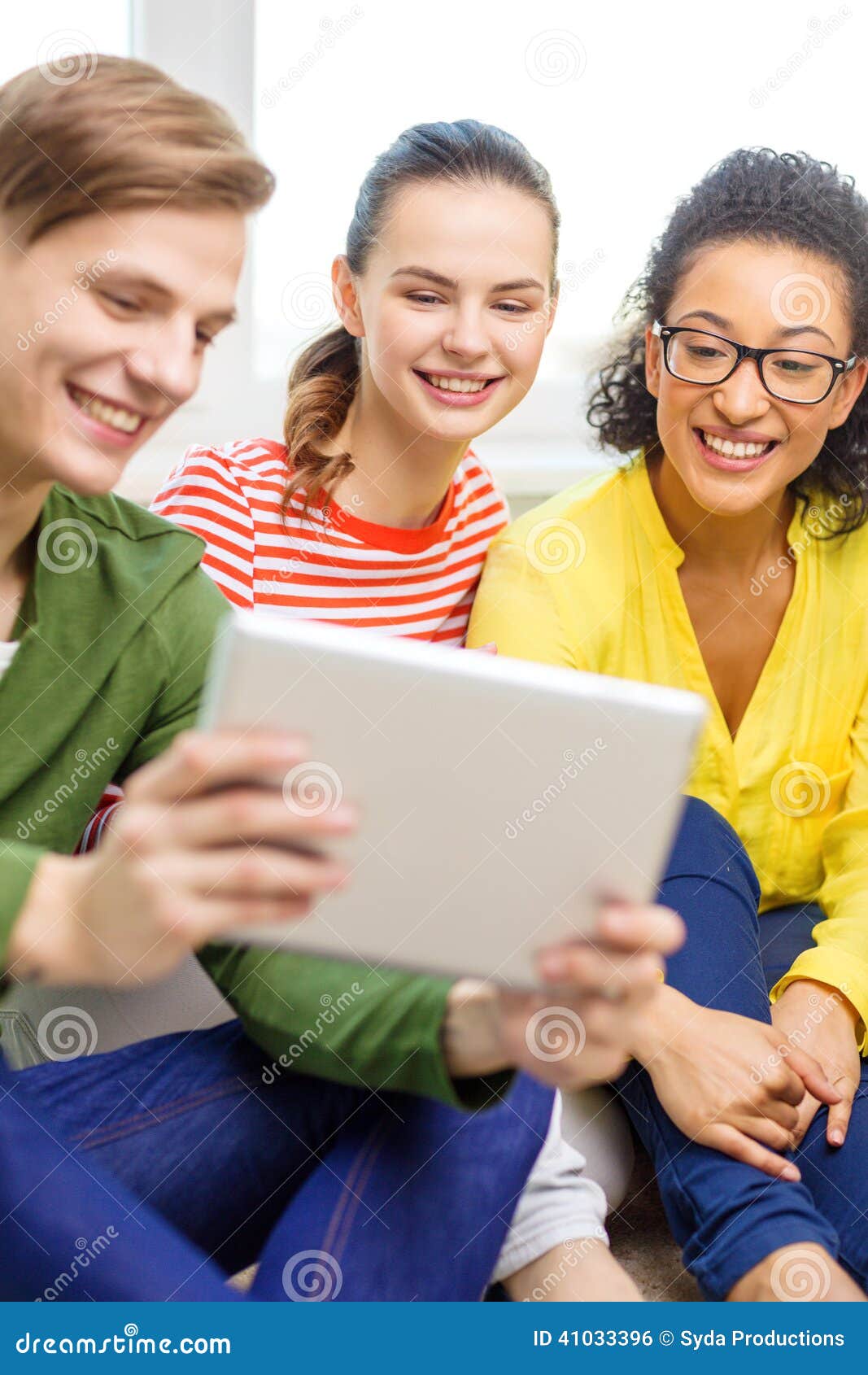 Smiling Students with Tablet Pc Computer Stock Photo - Image of school ...
