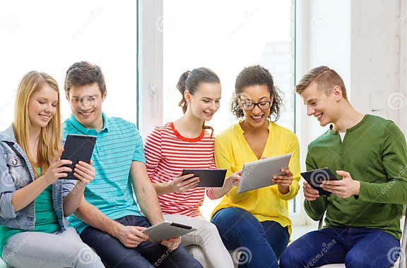 Smiling Students with Tablet Pc Computer Stock Image - Image of ...