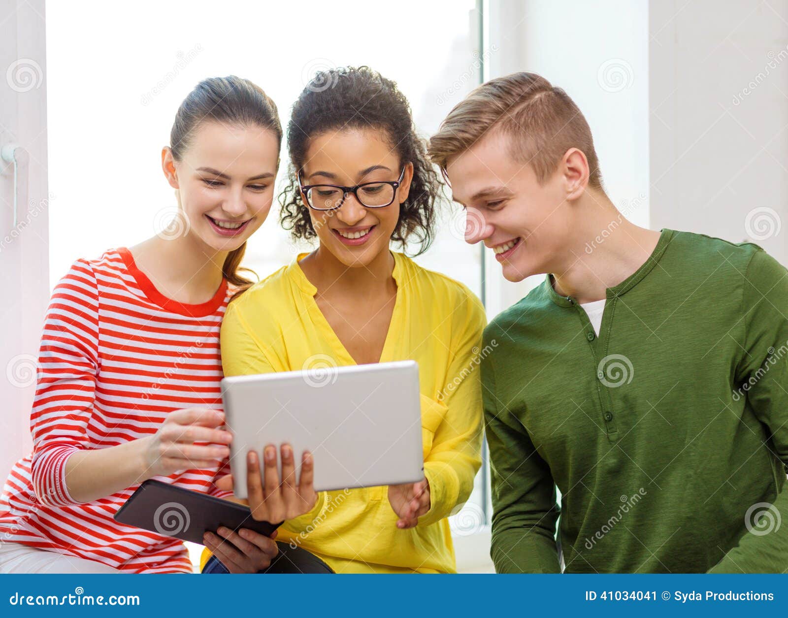 Smiling Students with Tablet Pc Computer Stock Image - Image of ...