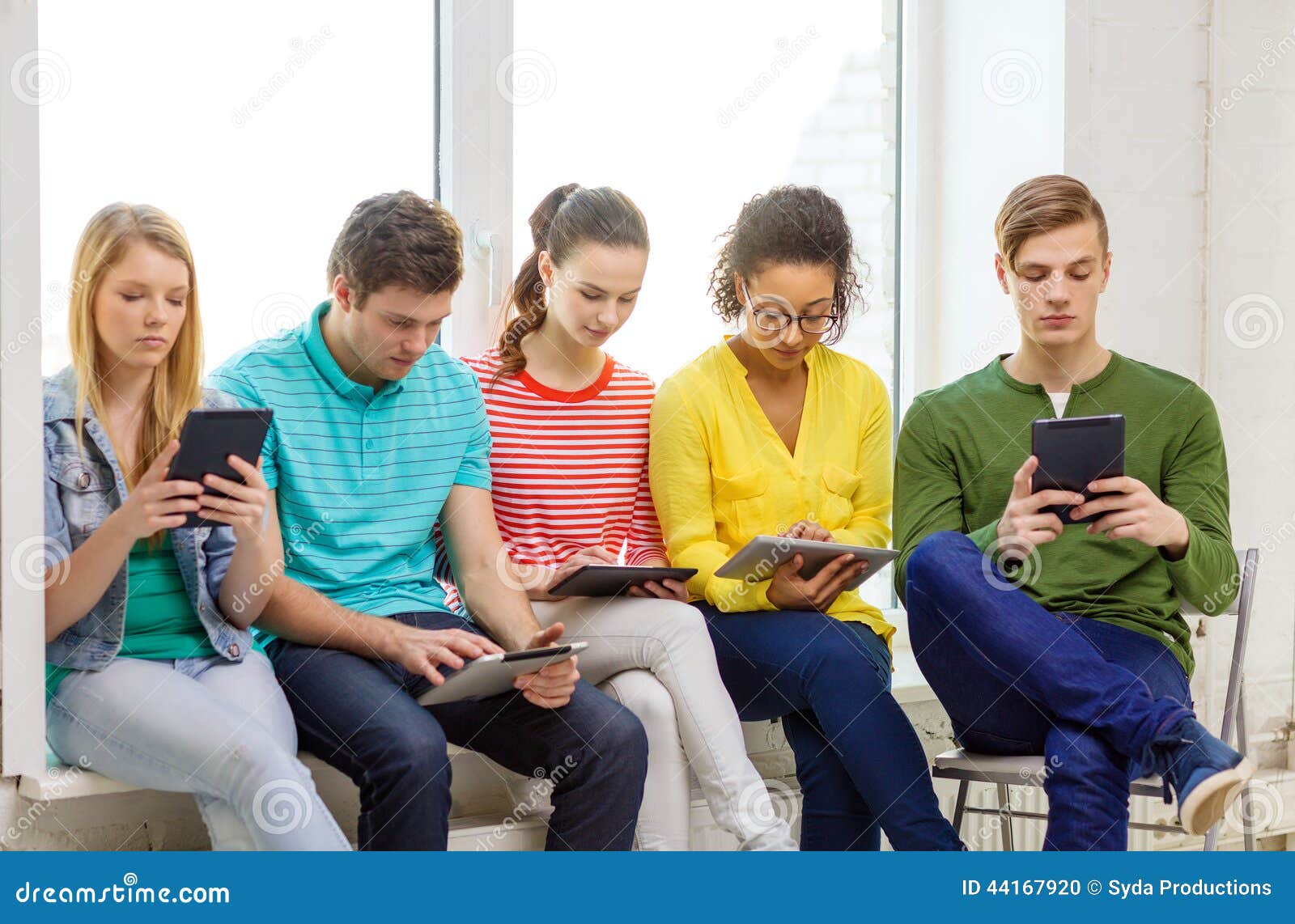 Smiling Students with Tablet Pc Computer Stock Photo - Image of ...