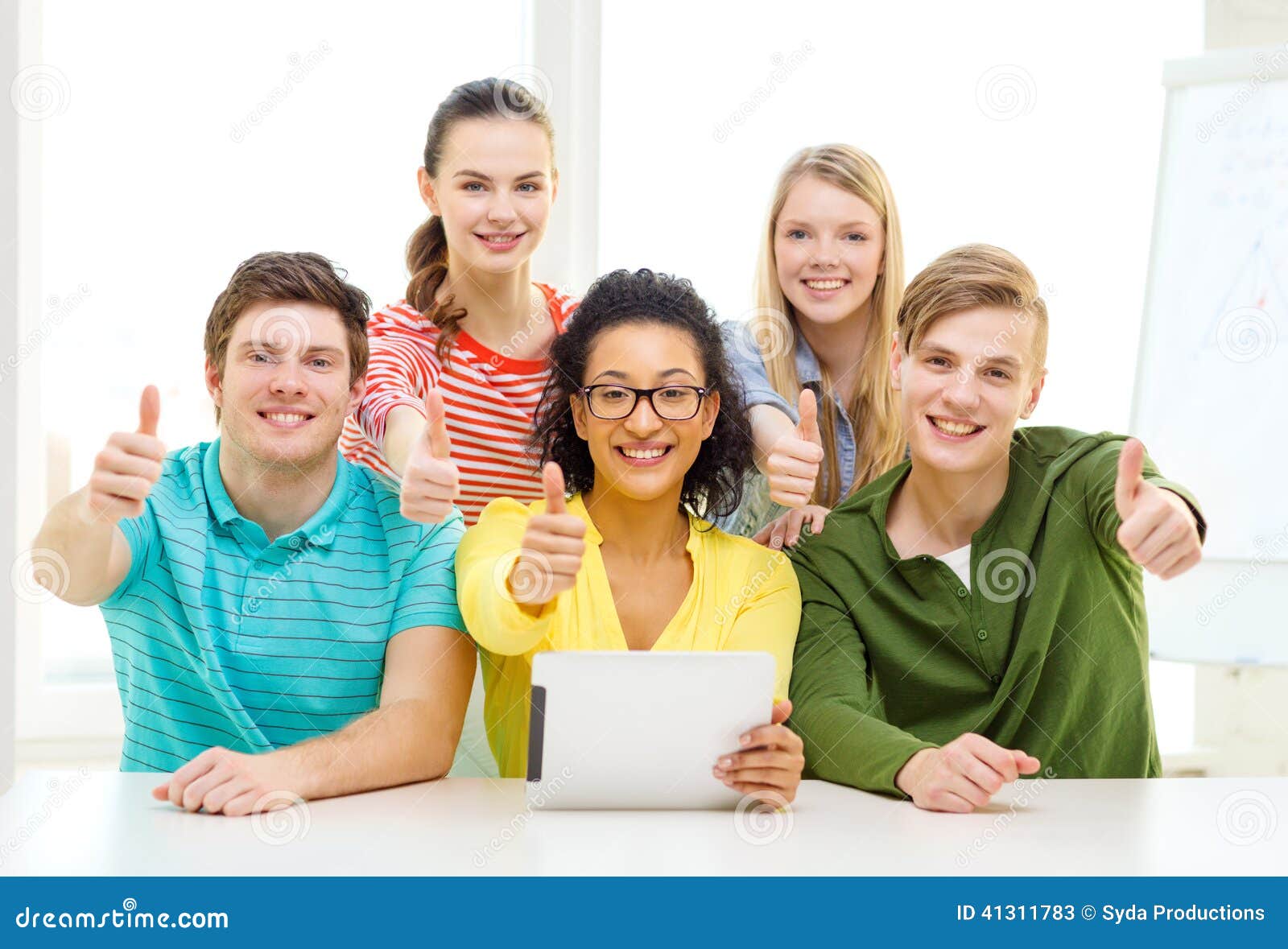 Smiling Students with Tablet Pc Computer at School Stock Image - Image ...