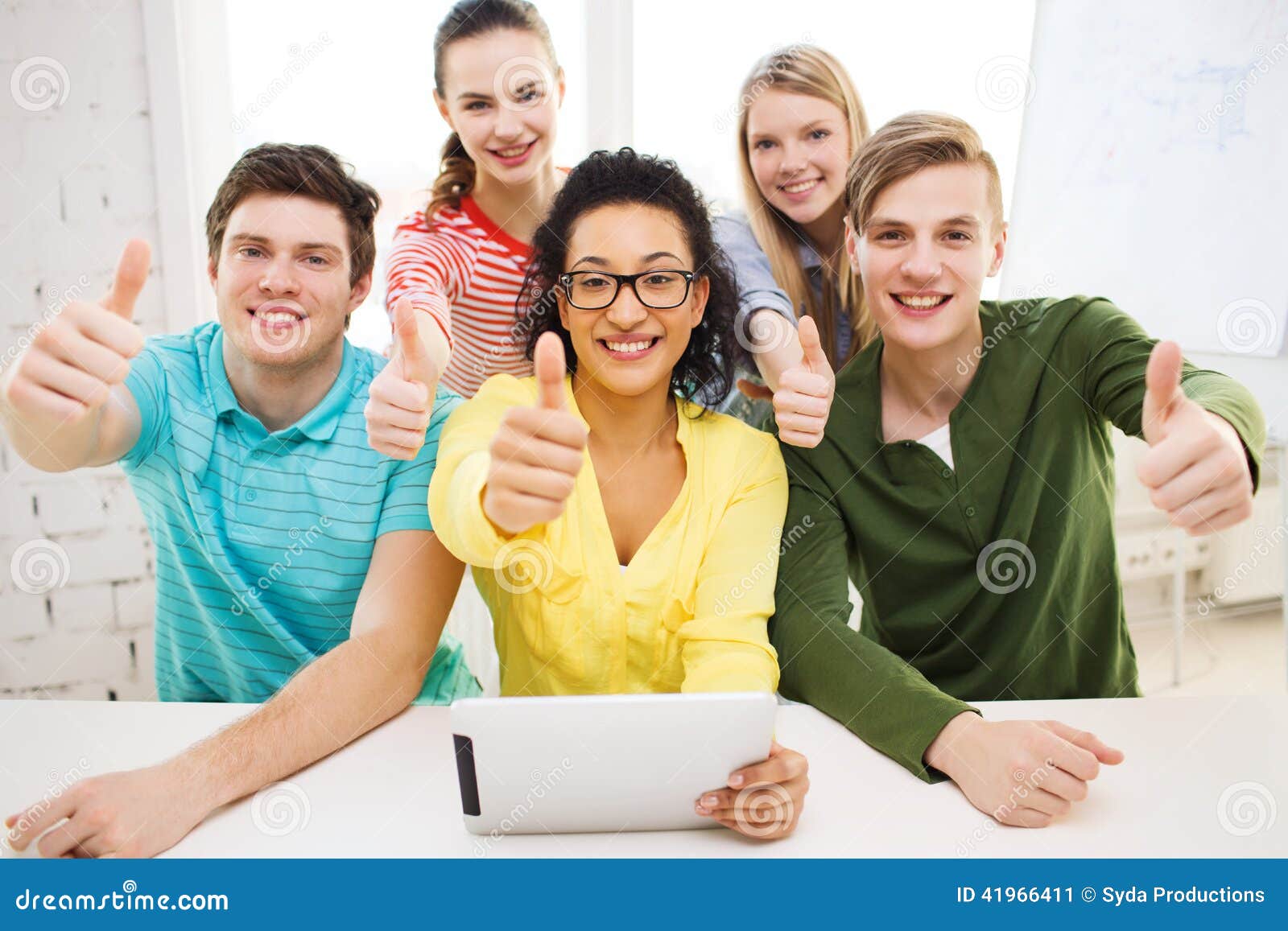 Smiling Students with Tablet Pc Computer at School Stock Image - Image ...