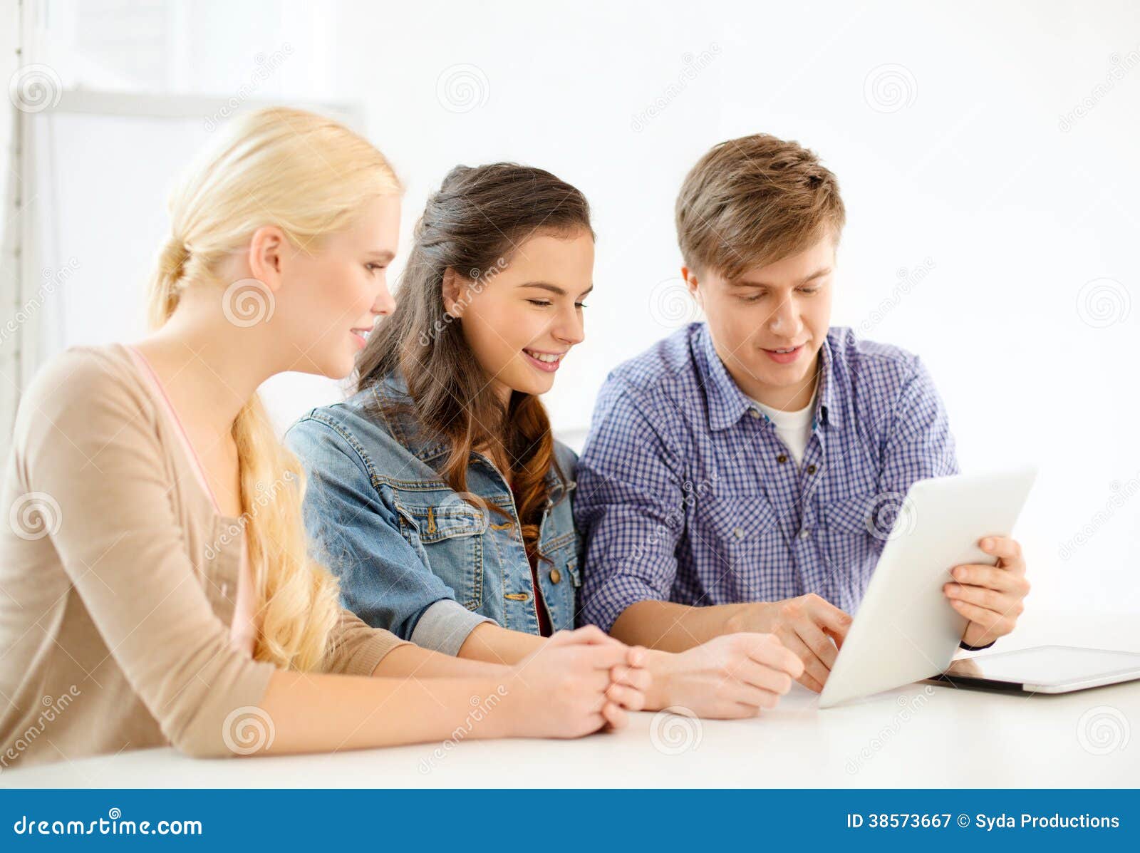 Smiling Students with Tablet Pc Computer at School Stock Image - Image ...