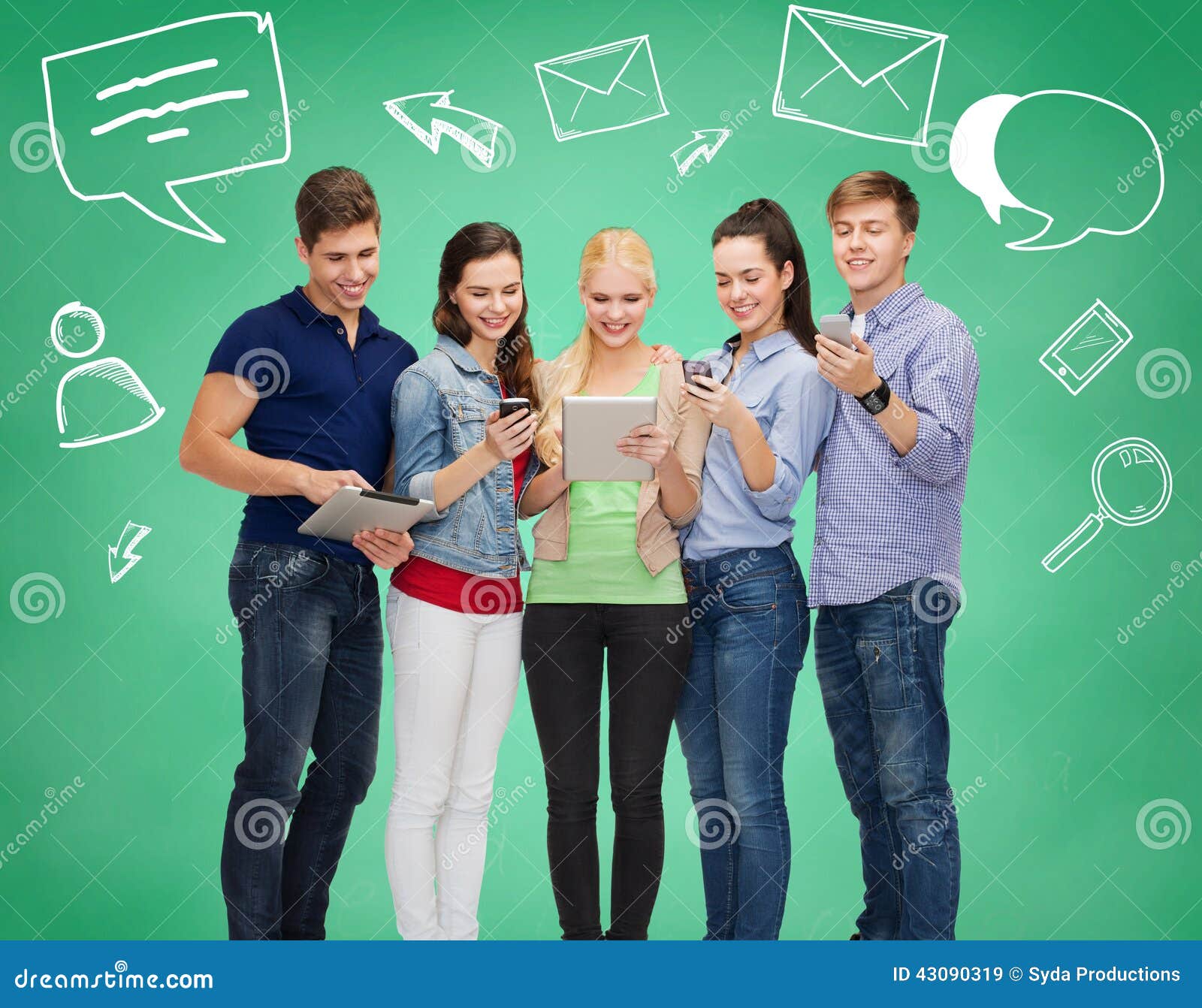 Smiling Students with Tablet Pcs and Smartphones Stock Image - Image of ...