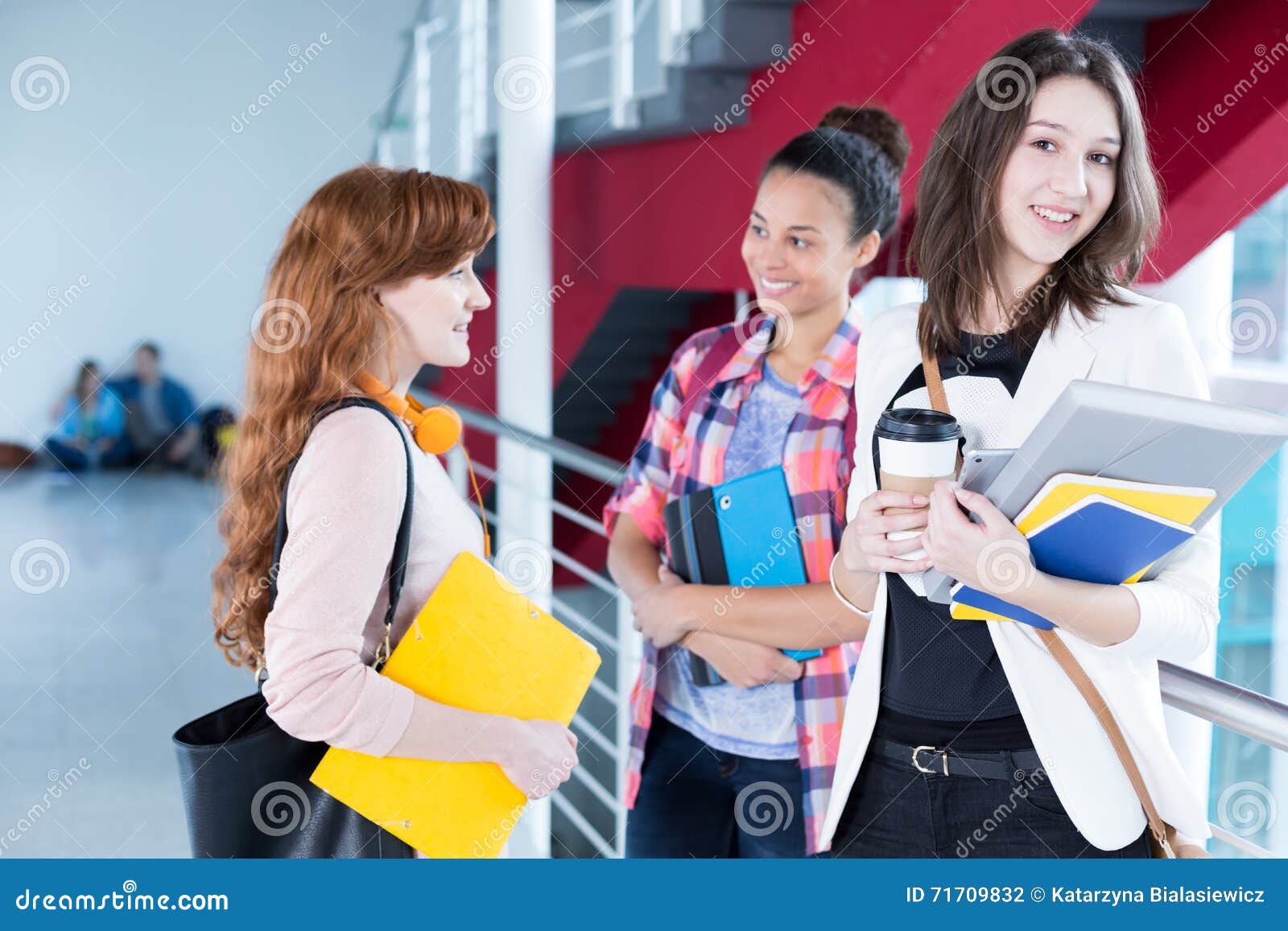 Smiling students talking stock photo. Image of school - 71709832
