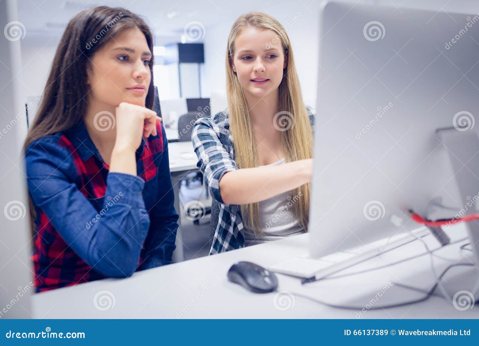 Smiling Students Using Computer Stock Image - Image of higher, group ...