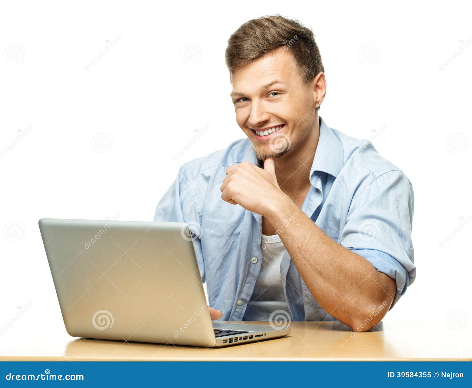 Smiling Stylish Man Behind Laptop Stock Image - Image of learn, face ...
