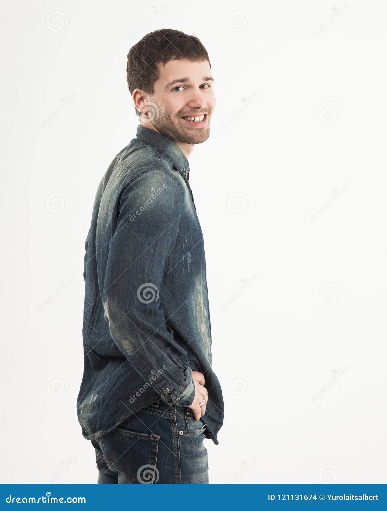 Side View of Smiling Stylish Young Guy is Looking Forward To the Stock ...