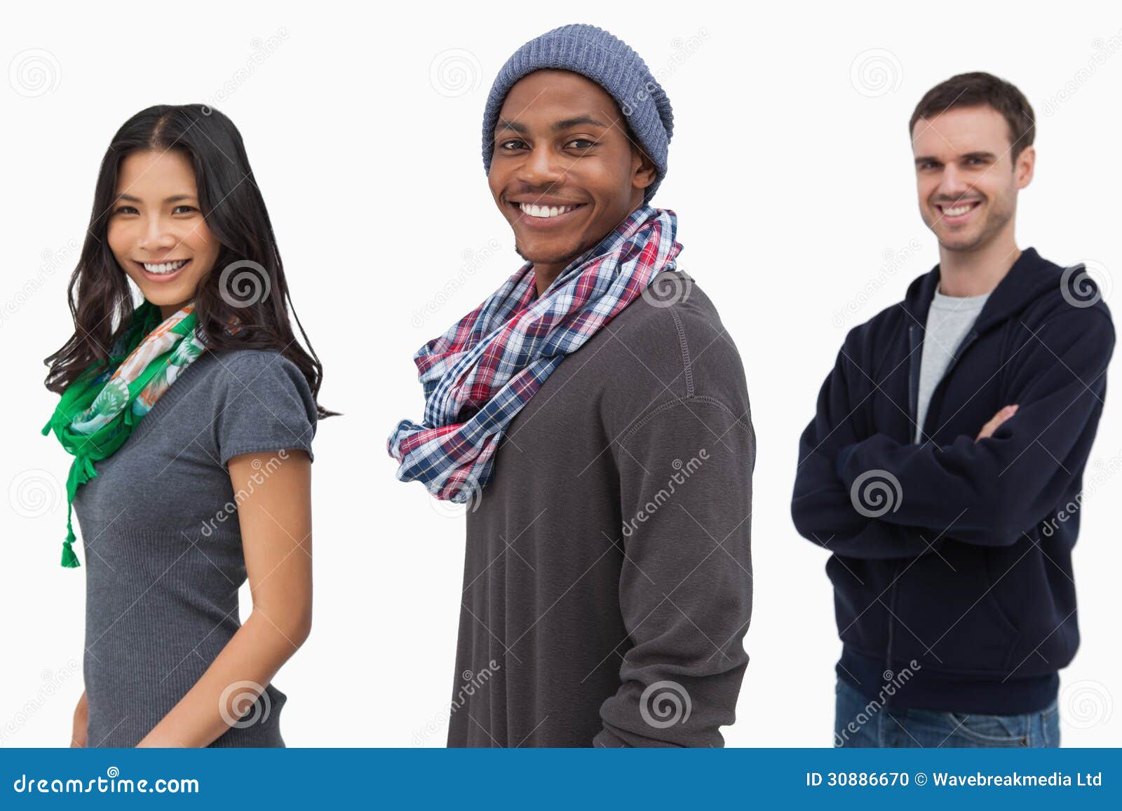 Smiling Stylish Young People in a Row Stock Photo - Image of cool ...