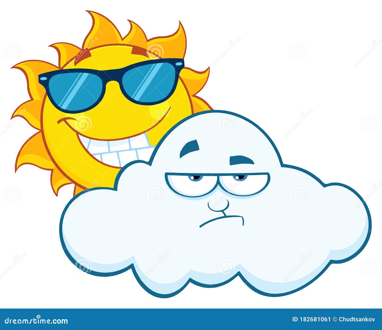 Smiling Summer Sun with Sunglasses and Grumpy Cloud Mascot Cartoon ...