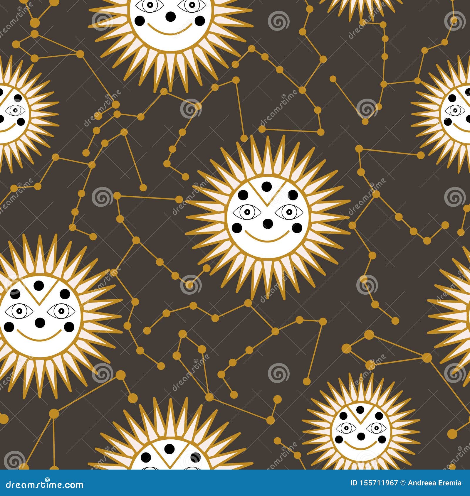 Smiling Sun and Celestial Elements in a Seamless Pattern Design Stock ...