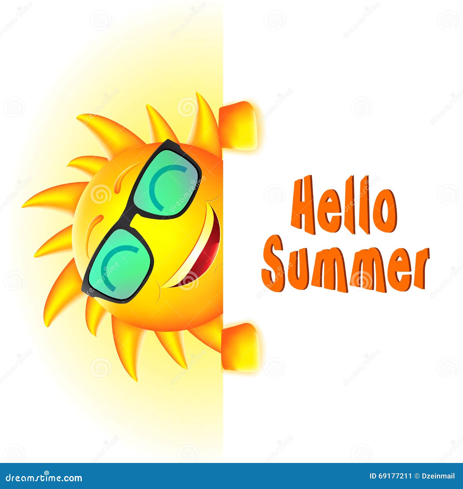 Smiling Sun Character with Hello Summer Text and White Space Stock ...