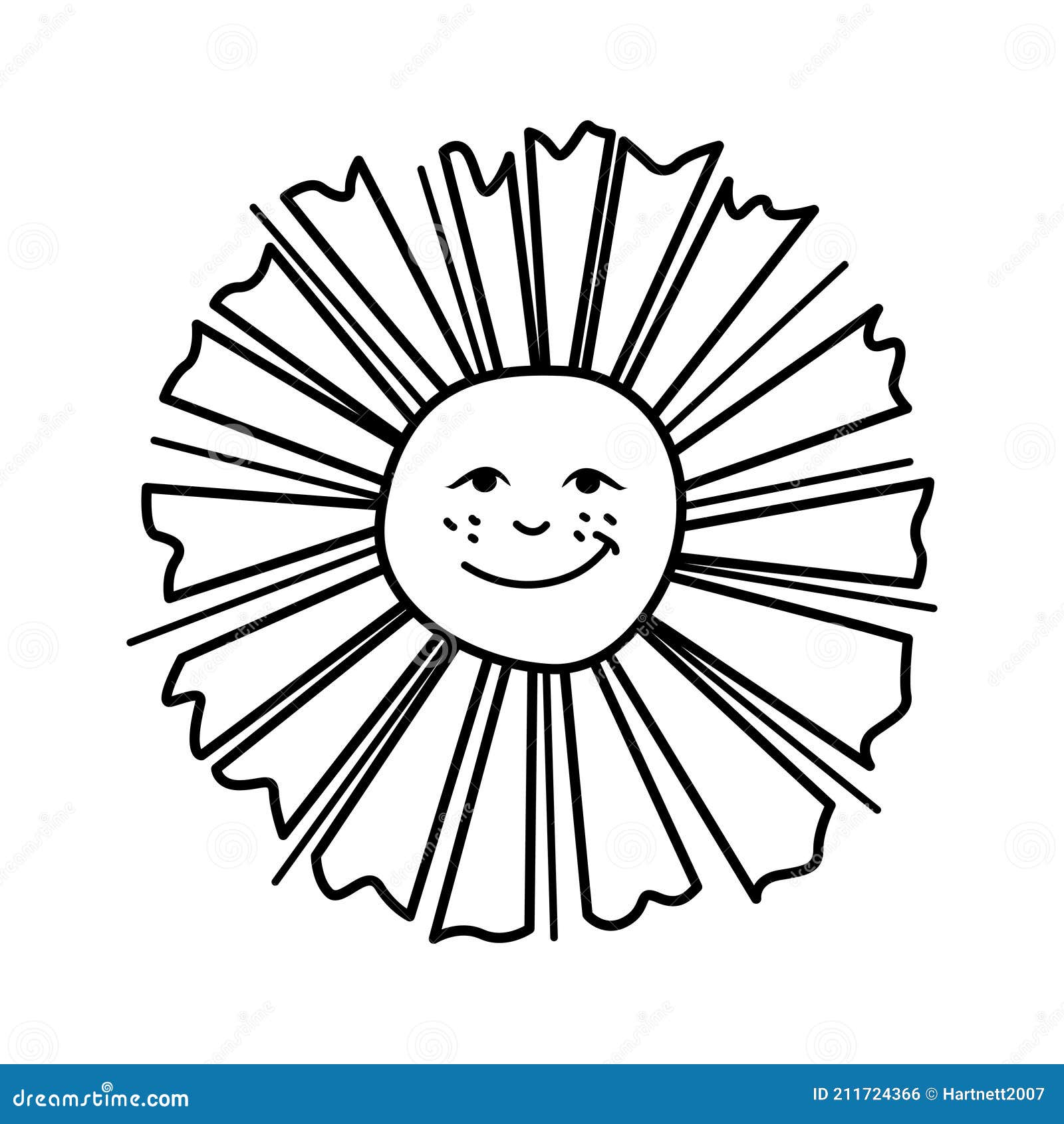 A Smiling Sun Character in the Outline Style on a White Background ...