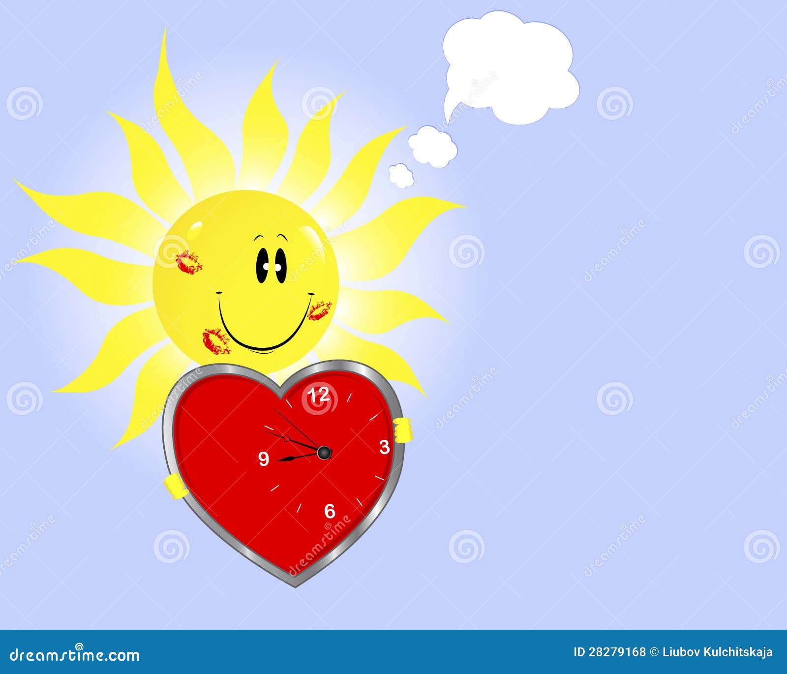 Smiling Sun with Clock in the Shape of Heart Stock Vector ...