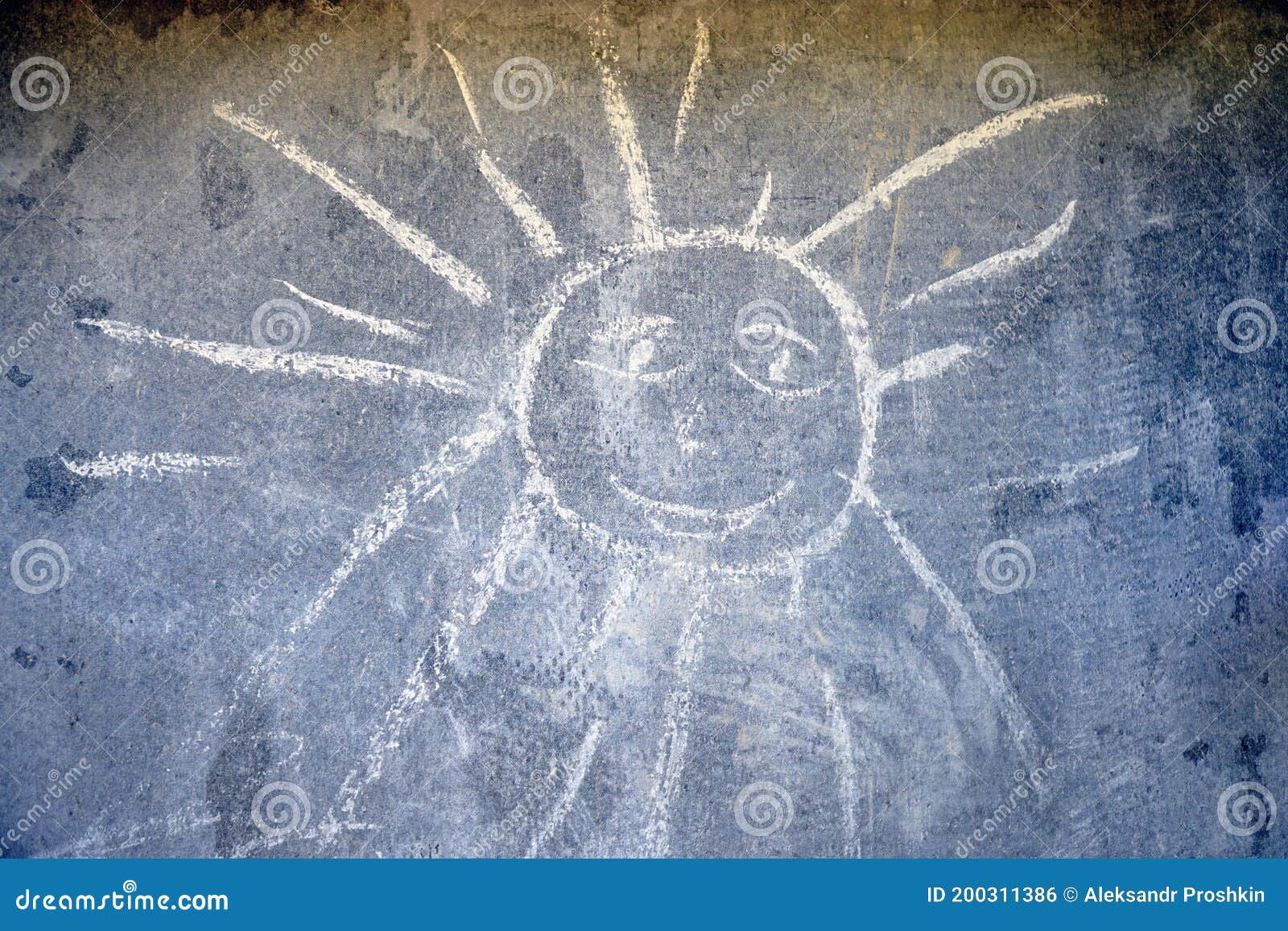 A Smiling Sun Drawn in Chalk on a Gray Wall Stock Photo - Image of ...