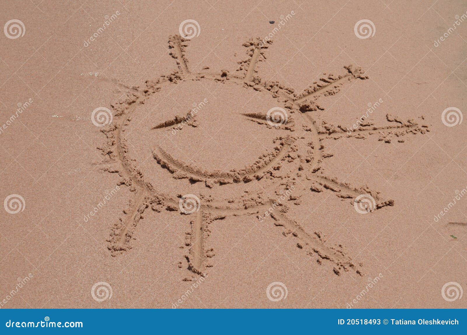 Smiling sun drawn on sand stock image. Image of golden - 20518493