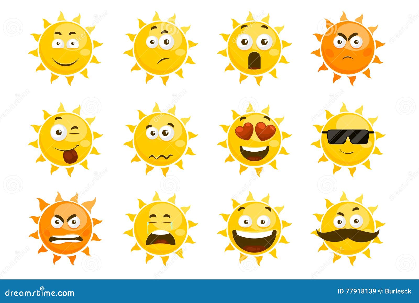 Smiling Sun Emoticons. Vector Cartoon Smile Set Stock Vector ...