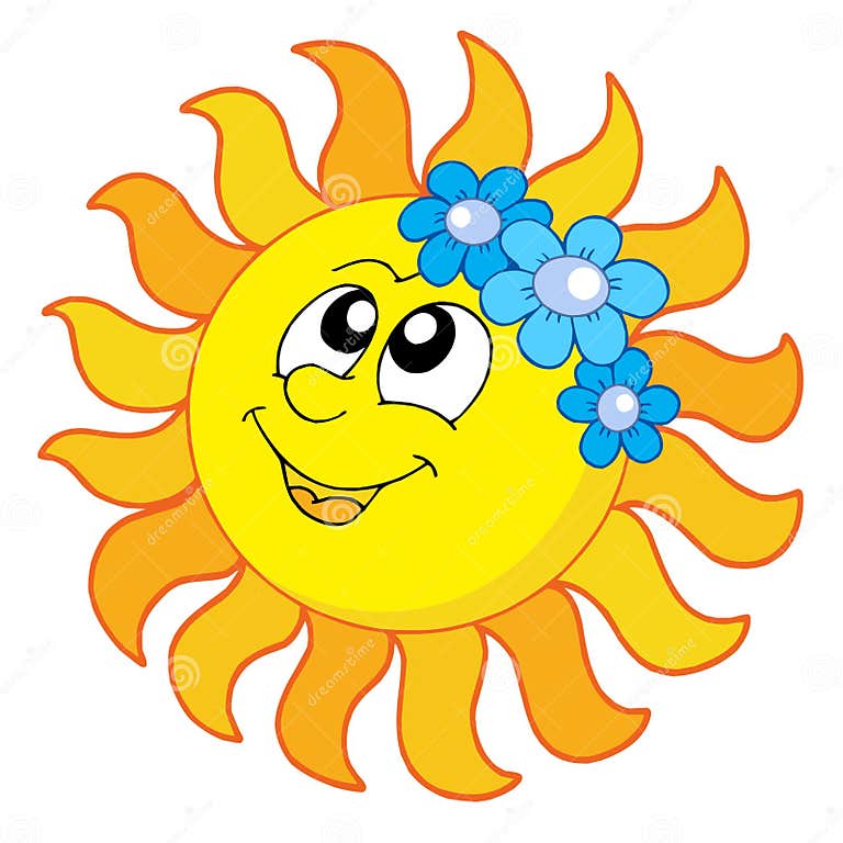 Smiling Sun with flowers stock vector. Illustration of skies - 5826205