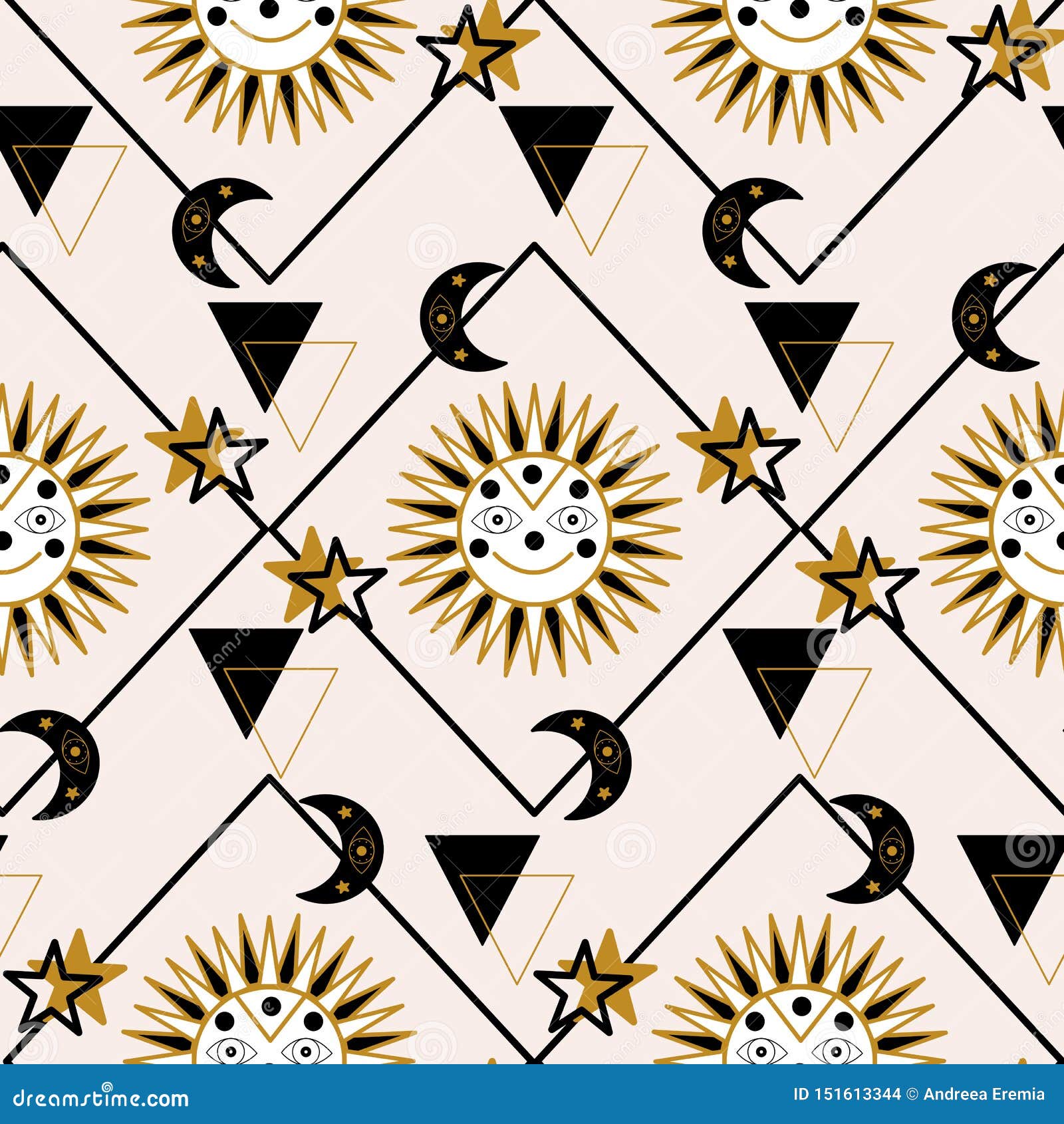 Smiling Sun and Geometric Elements Stock Vector - Illustration of ...