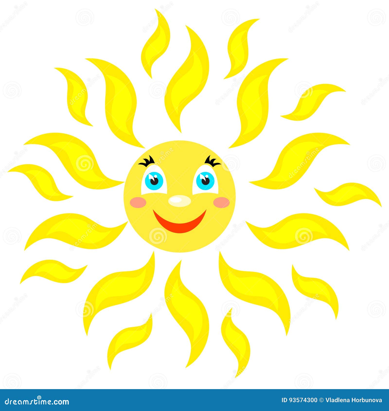 Smiling Sun with Rays of Different Shapes. Icon on a White Background ...