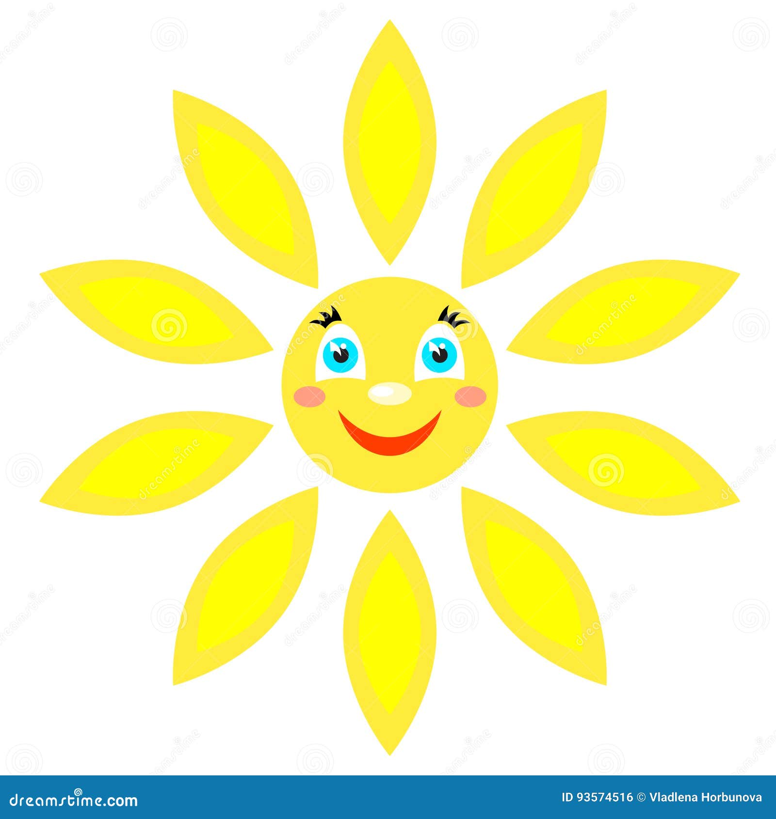 Smiling Sun with Rays of Different Shapes. Icon on a White Background ...