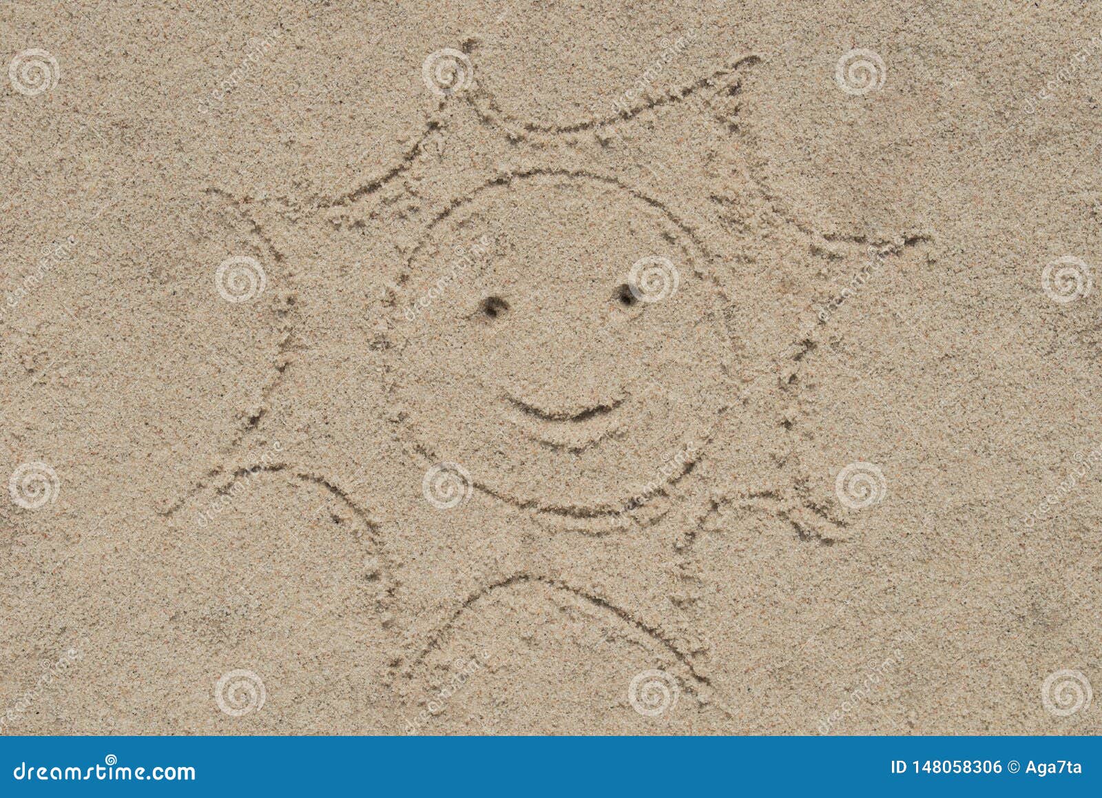 Smiling Sun on Sand Drawing Stock Photo - Image of holiday, orange ...