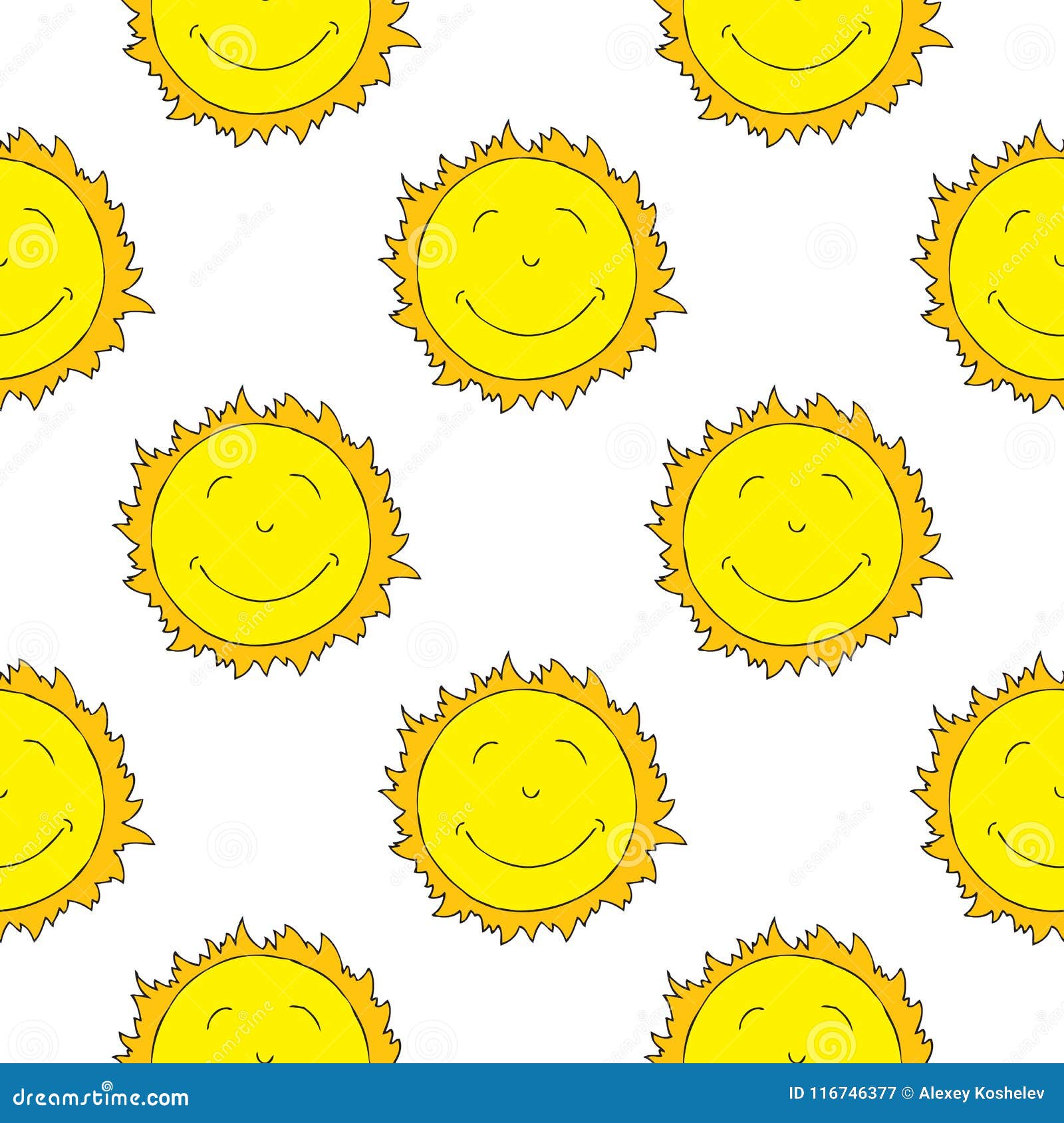 Smiling Sun Seamless Pattern Stock Illustration - Illustration of ...