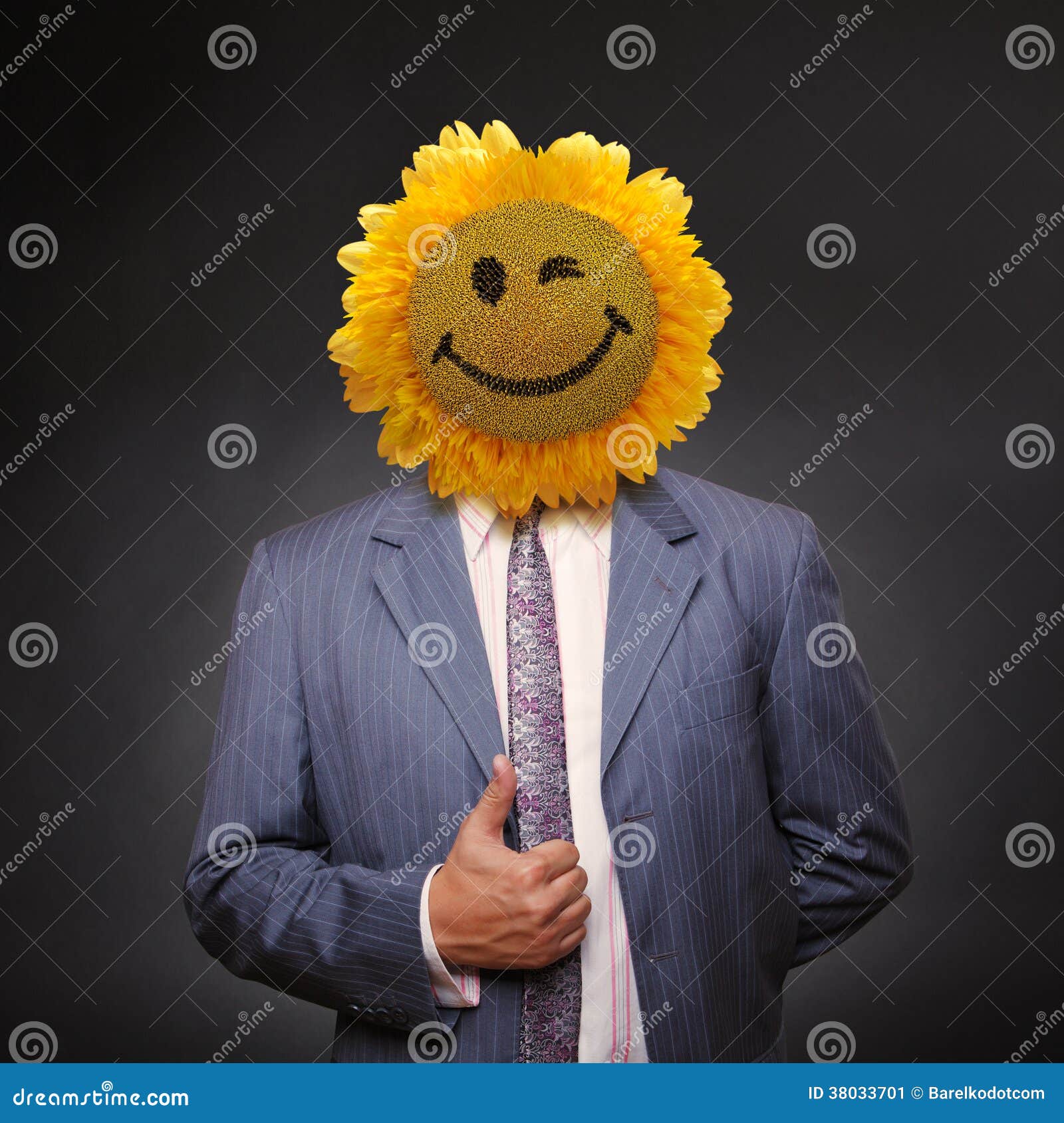 Smiling Sunflower Head Man in Suit Coat Stock Image - Image of head ...