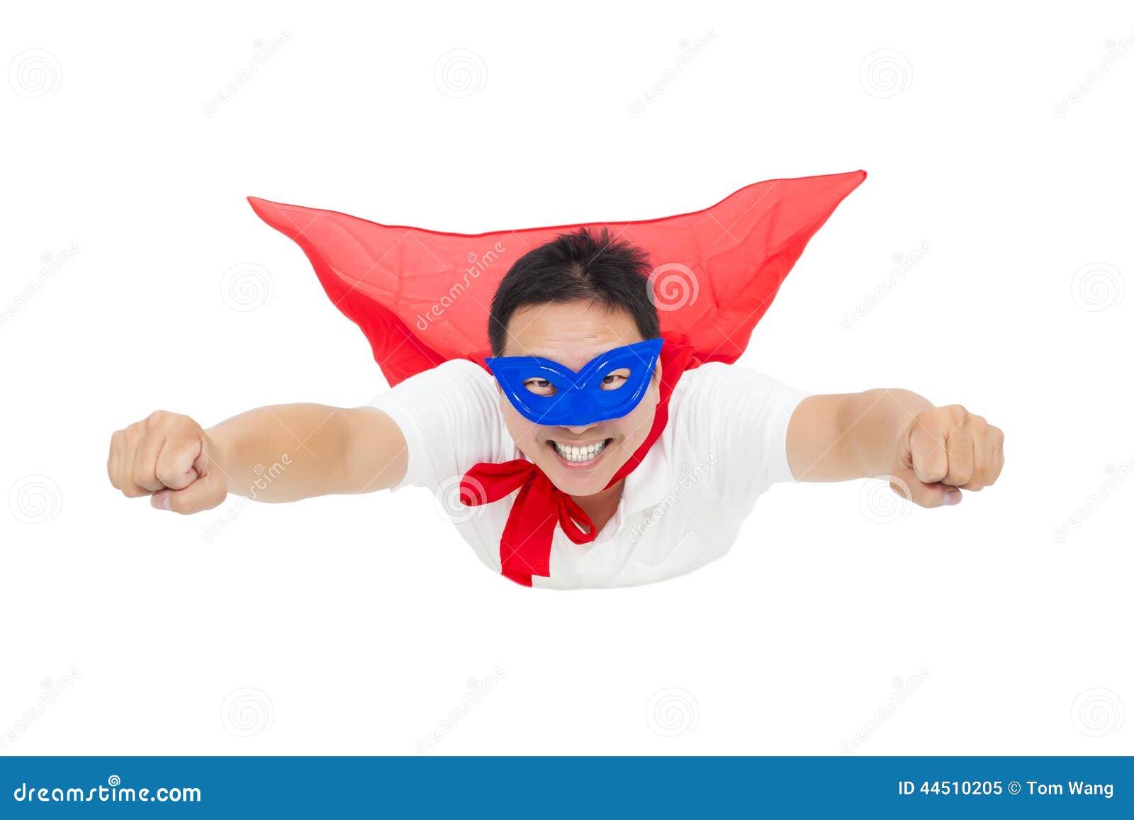 Man In Red Superhero Cape Flying Over City Royalty-Free Stock Photo ...