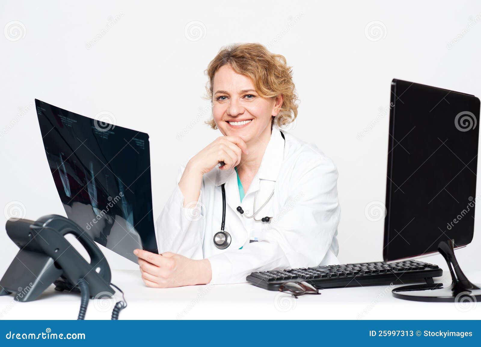 Smiling Surgeon Holding X-ray Report Stock Image - Image of female ...