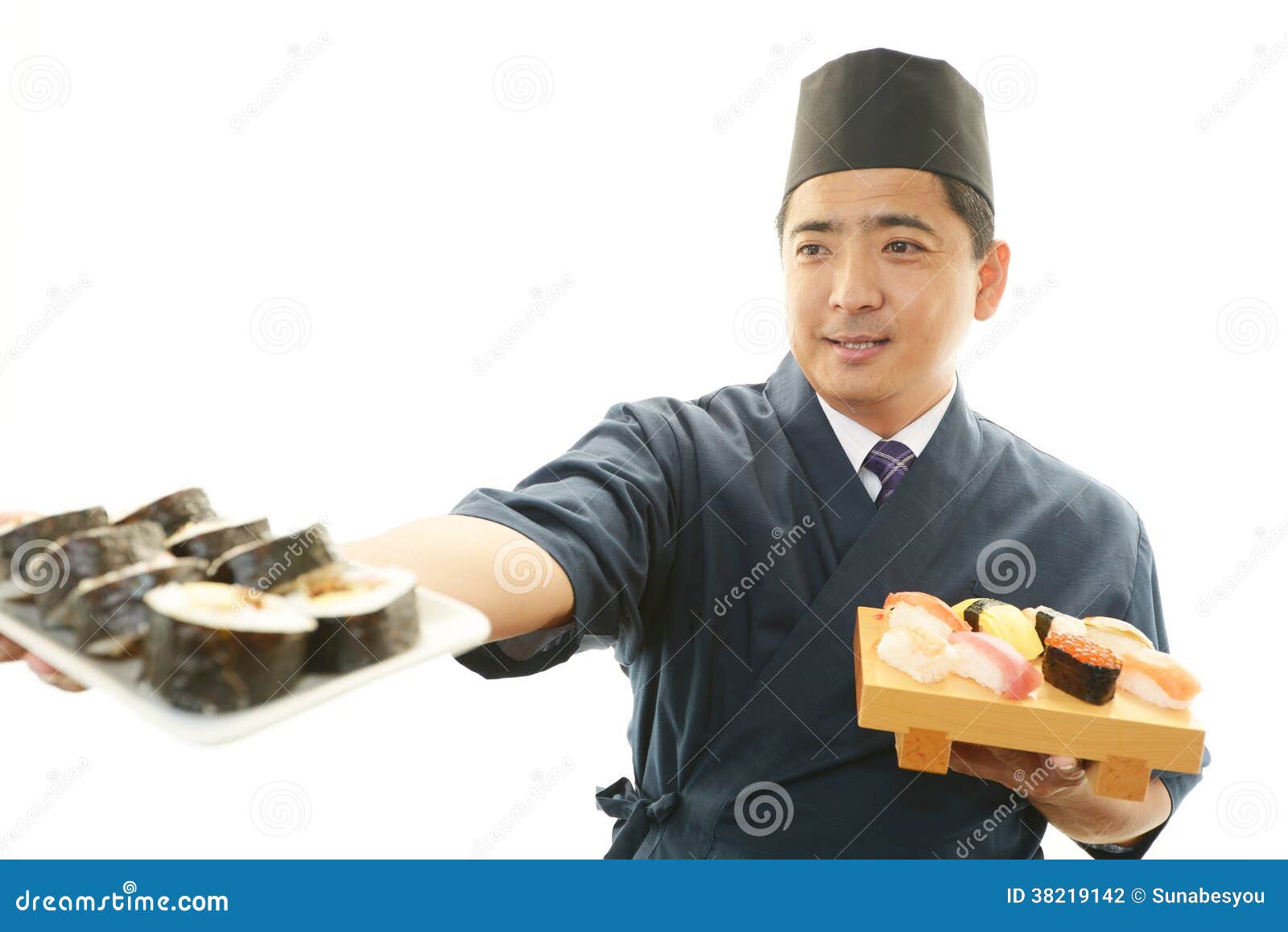 Smiling sushi chef stock photo. Image of entree, japanese - 38219142